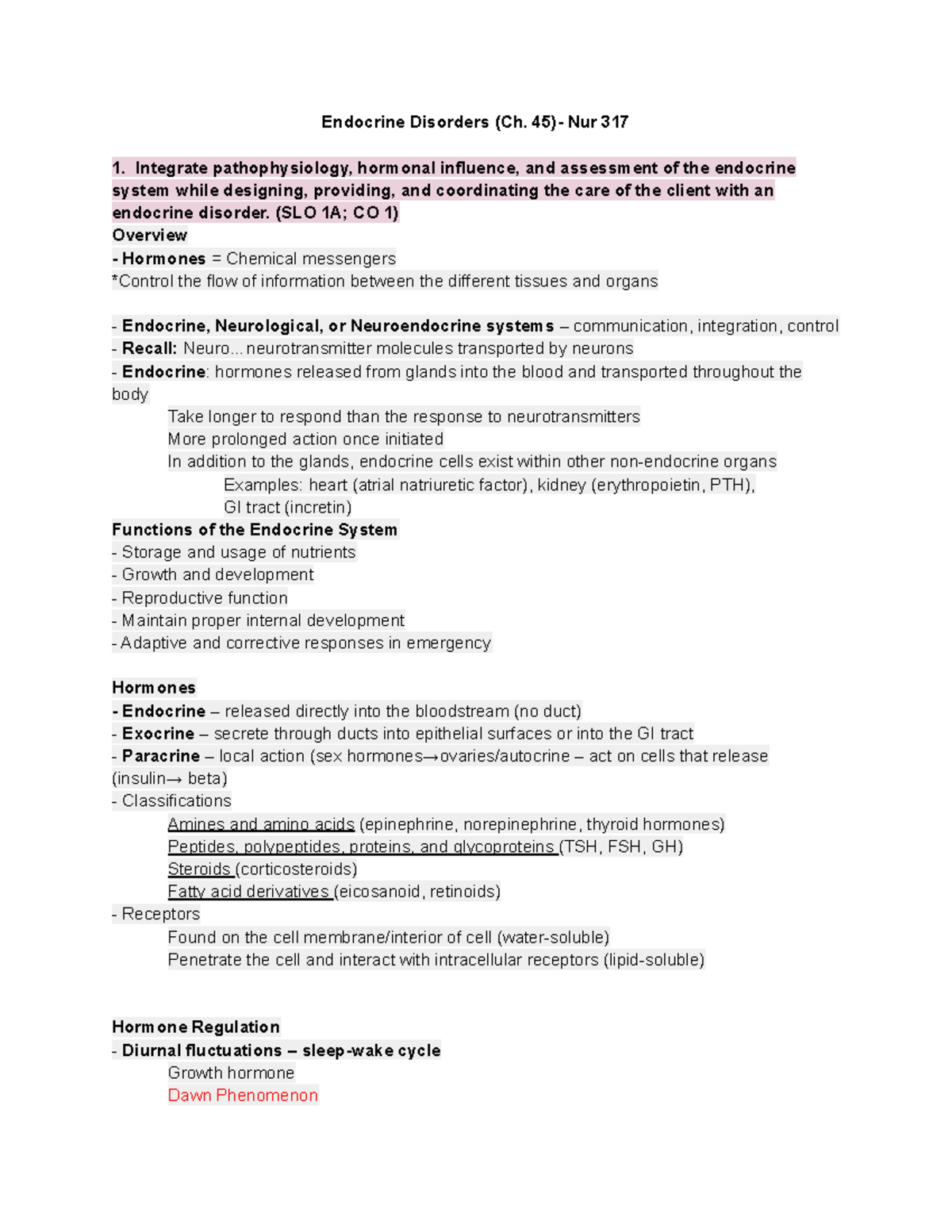 Endocrine Lesson Objectives (Adult Health Exam 4) - Endocrine Disorders ...