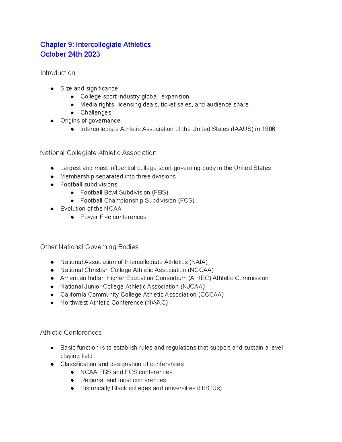 Chapter 9 Intercollegiate Athletics - Chapter 9: Intercollegiate ...