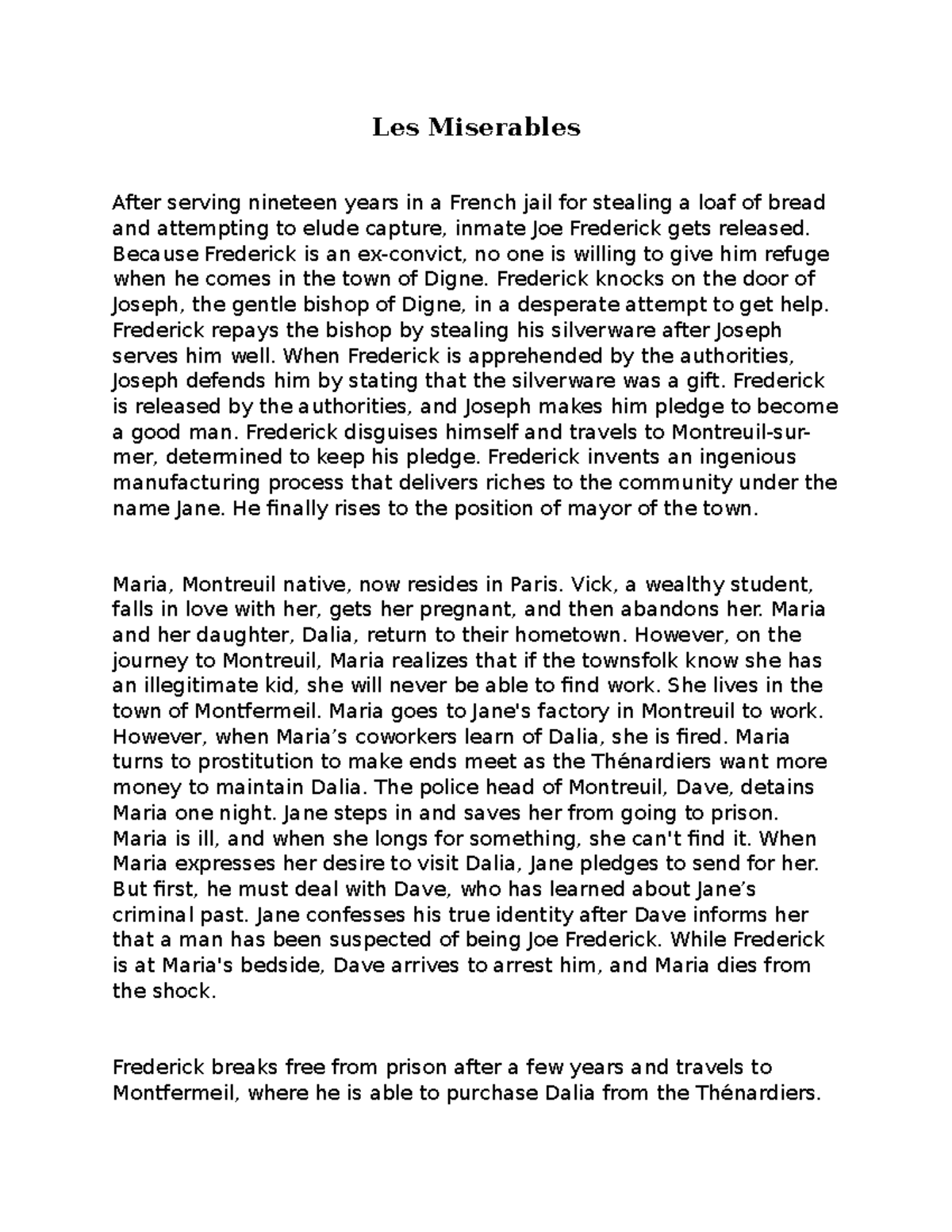 Les Miserables - Lecture notes 3 - Les Miserables After serving ...