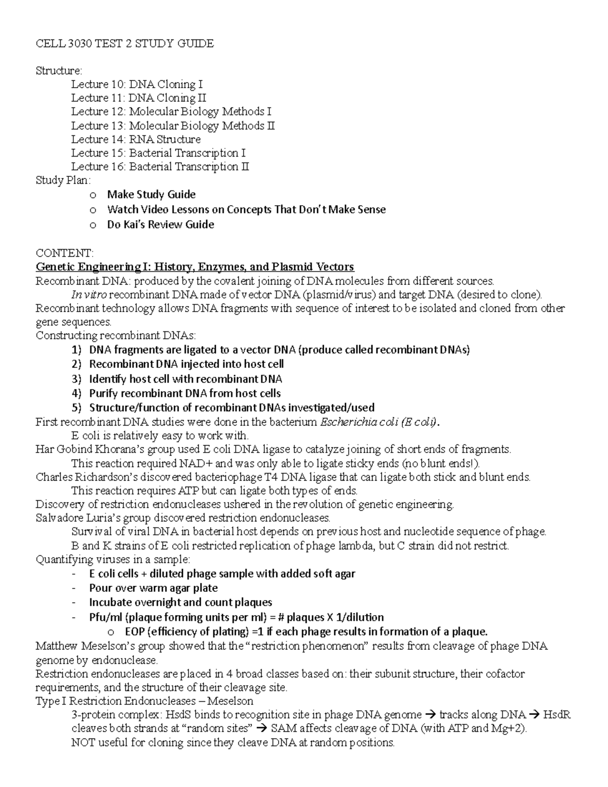 CELL 3030 TEST 2 Study Guide - CELL 3030 TEST 2 STUDY GUIDE Structure ...