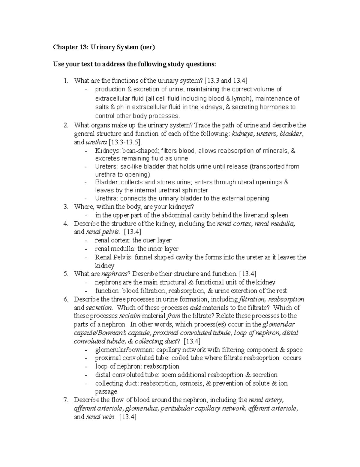 Ch13 urinary SQ oer - Study Questions - Chapter 13: Urinary System (oer ...