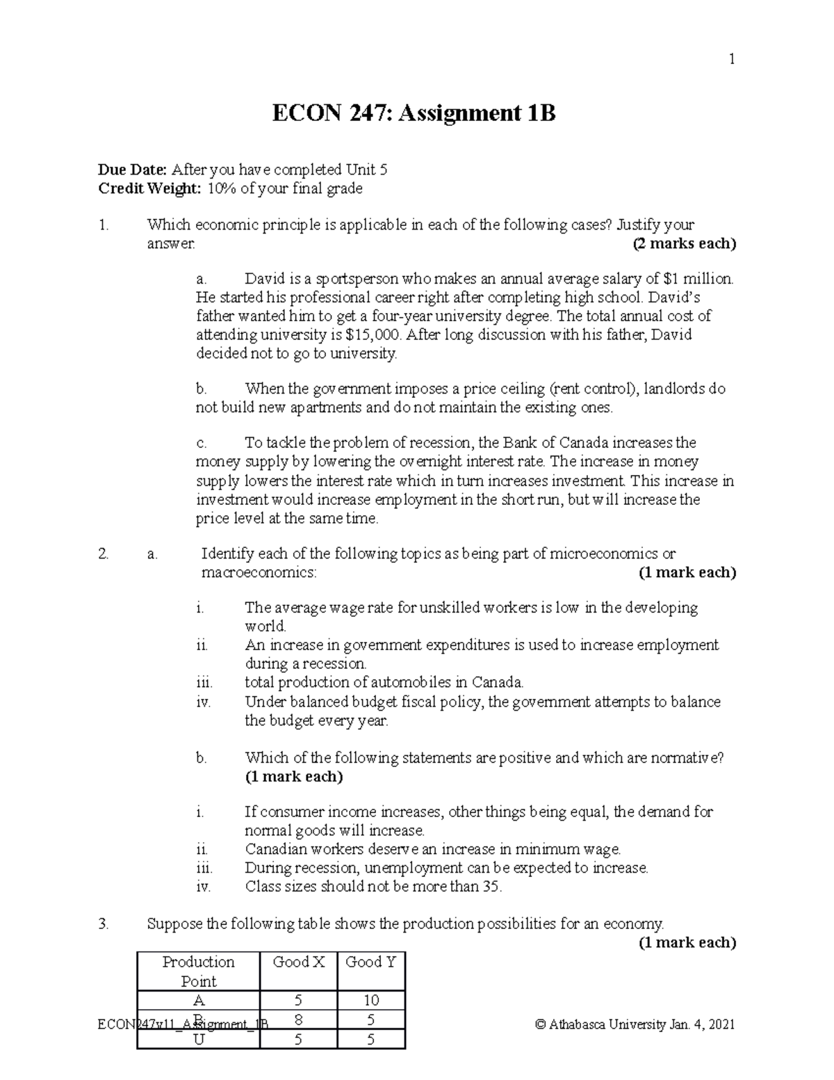 ECON 247 v11 Assignment 1B - ECON 247: Assignment 1B Due Date: After ...