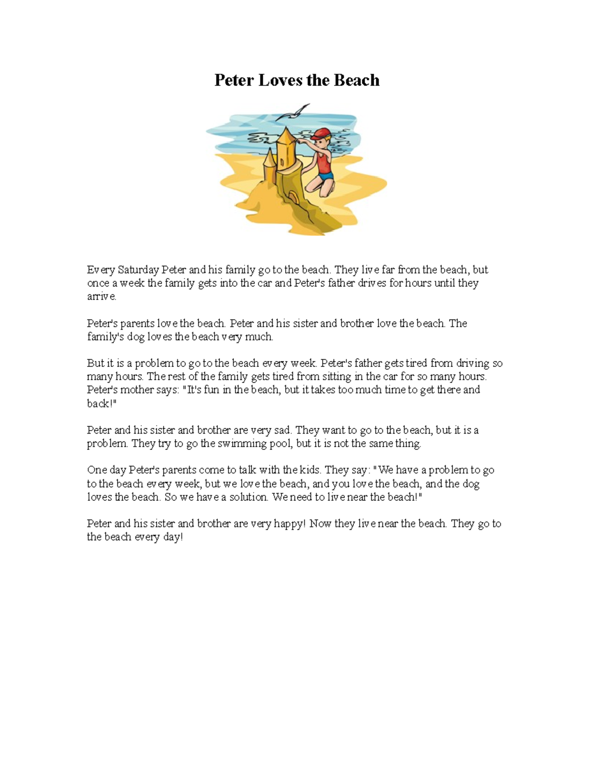 Short-Stories for everyone - Peter Loves the Beach Every Saturday Peter ...