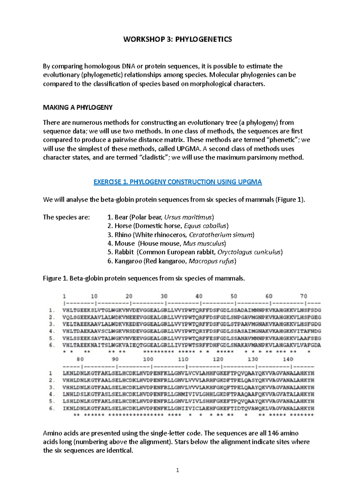 Workshop 3 revised 2010 2021 - WORKSHOP 3: PHYLOGENETICS By comparing homologous DNA or protein ...