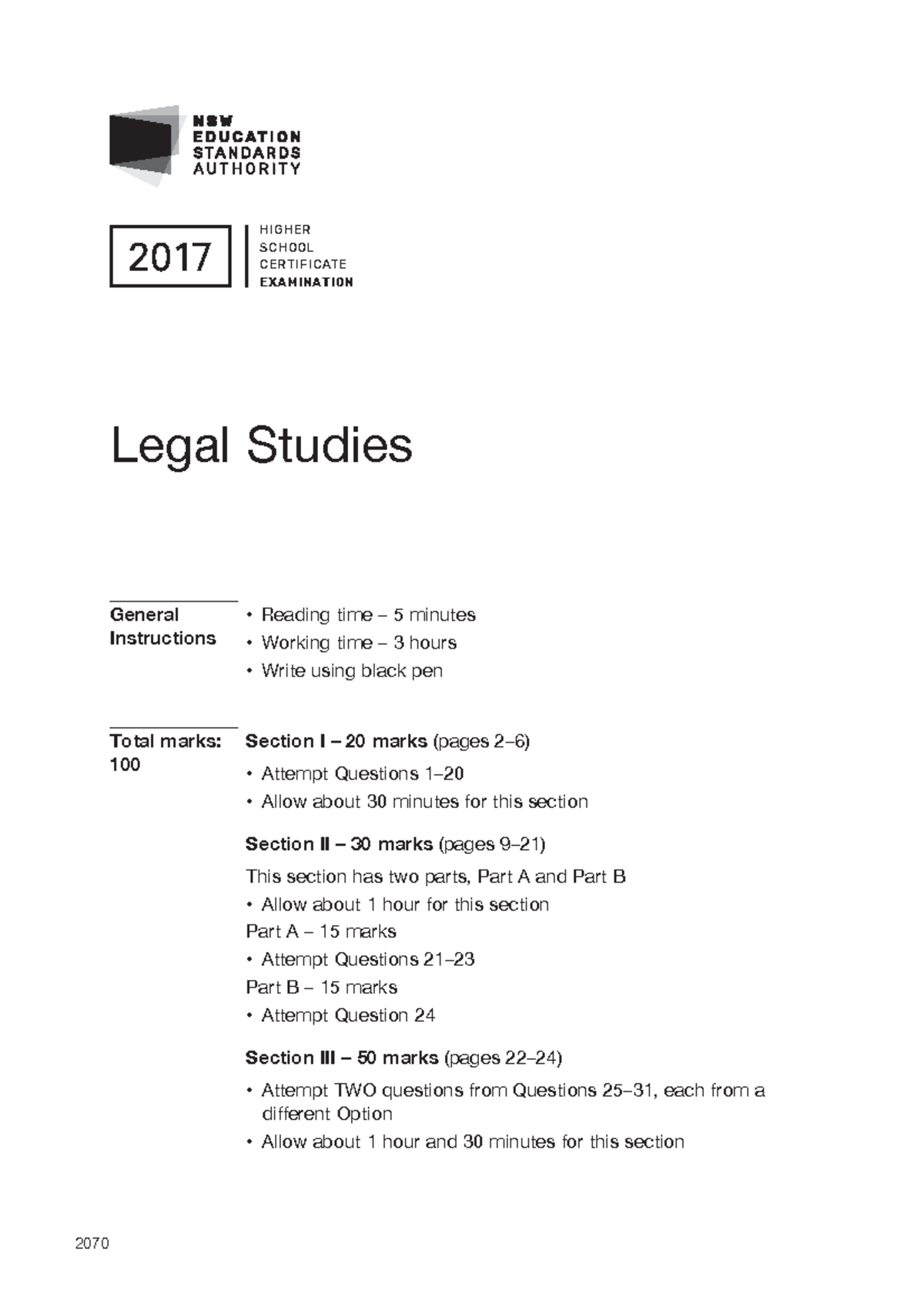 2017 hsc legal studies - practice hsc - 2070 2017 HIGHER SCHOOL ...