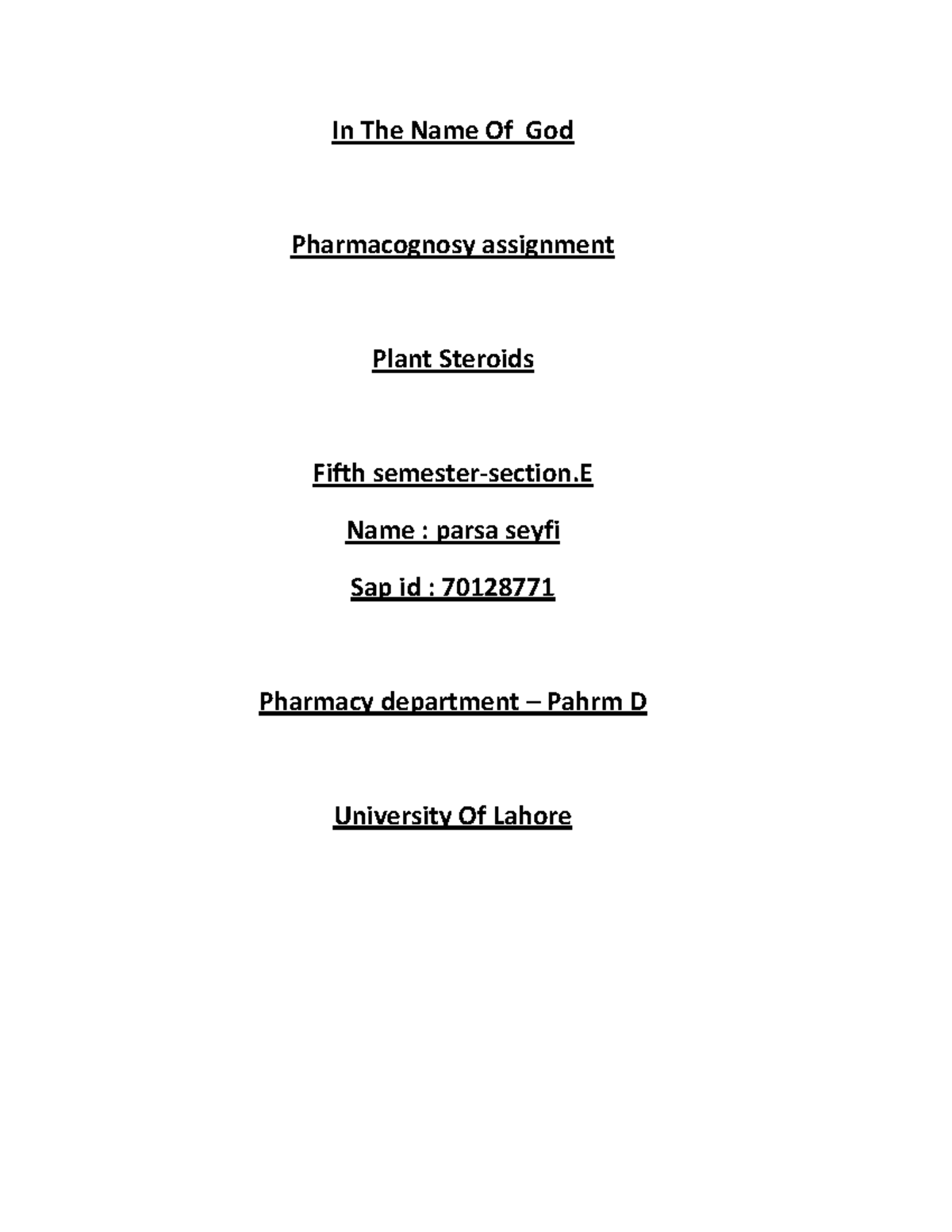 Plant steroids - dsasda - In The Name Of God Pharmacognosy assignment ...