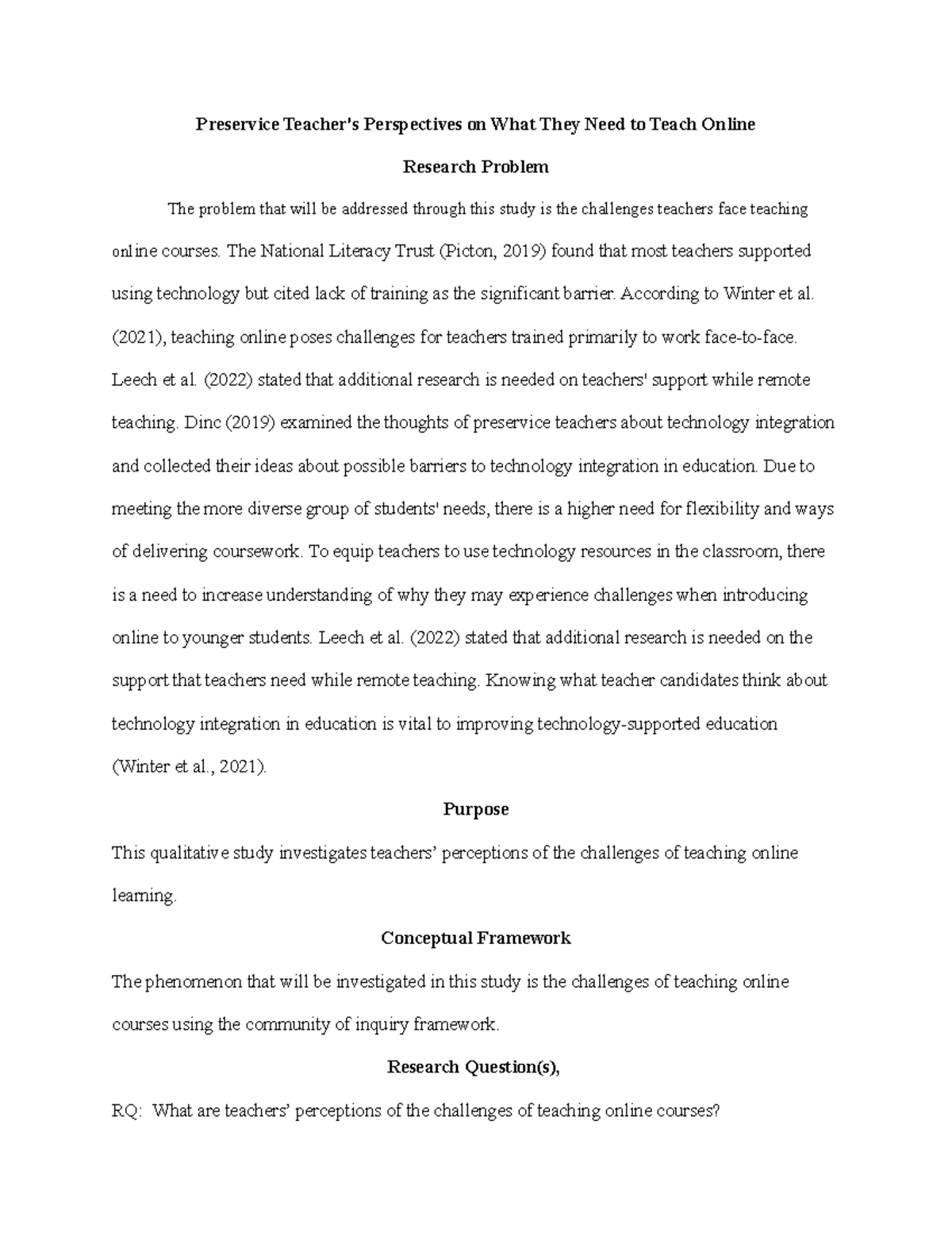 Study form - Example - Preservice Teacher's Perspectives on What They ...