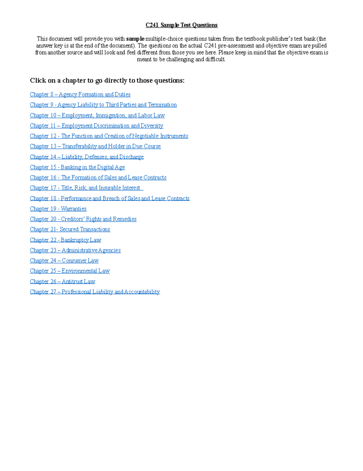 C241 Sample Test Questions - The questions on the actual C241 pre ...