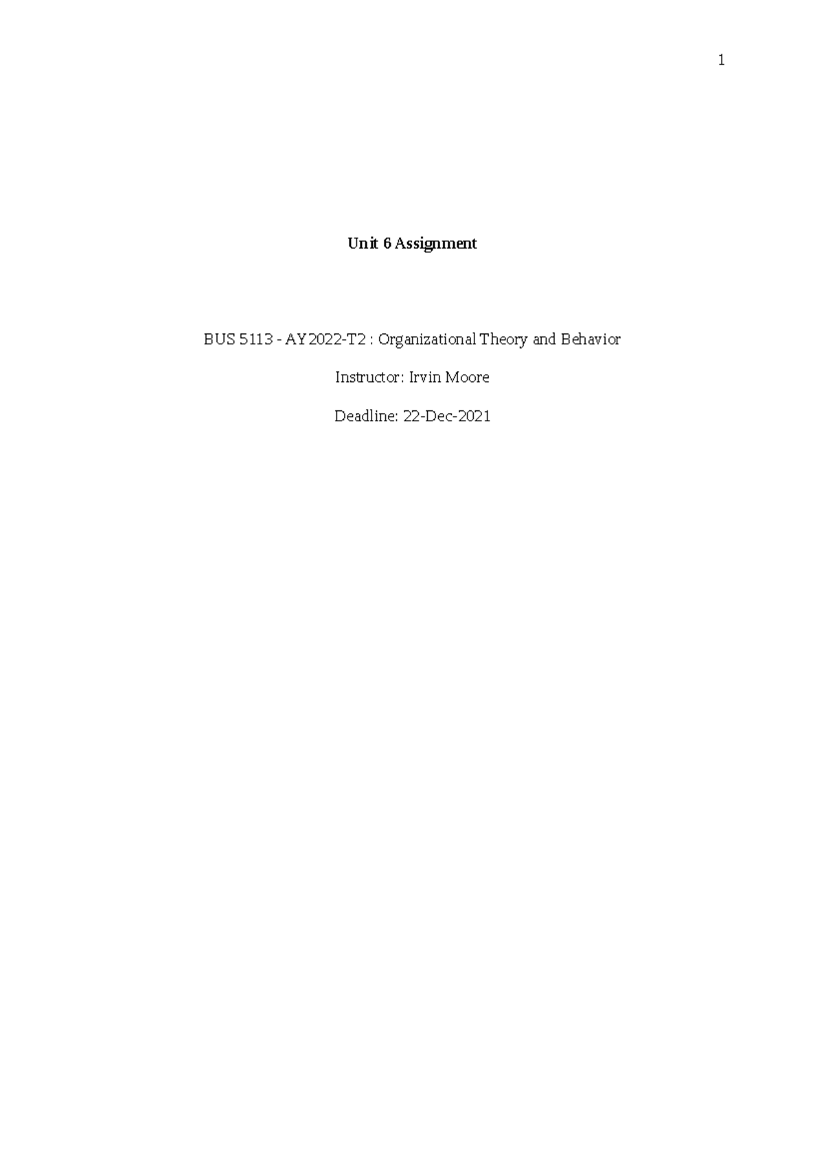 Organizational Theory - Unit 6 Written Assignment - Unit 6 Assignment ...