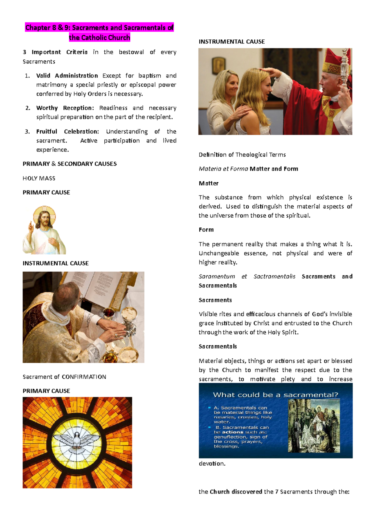 Theo-FInals - Chapter 8-9: Sacraments and Sacramentals of the Catholic ...