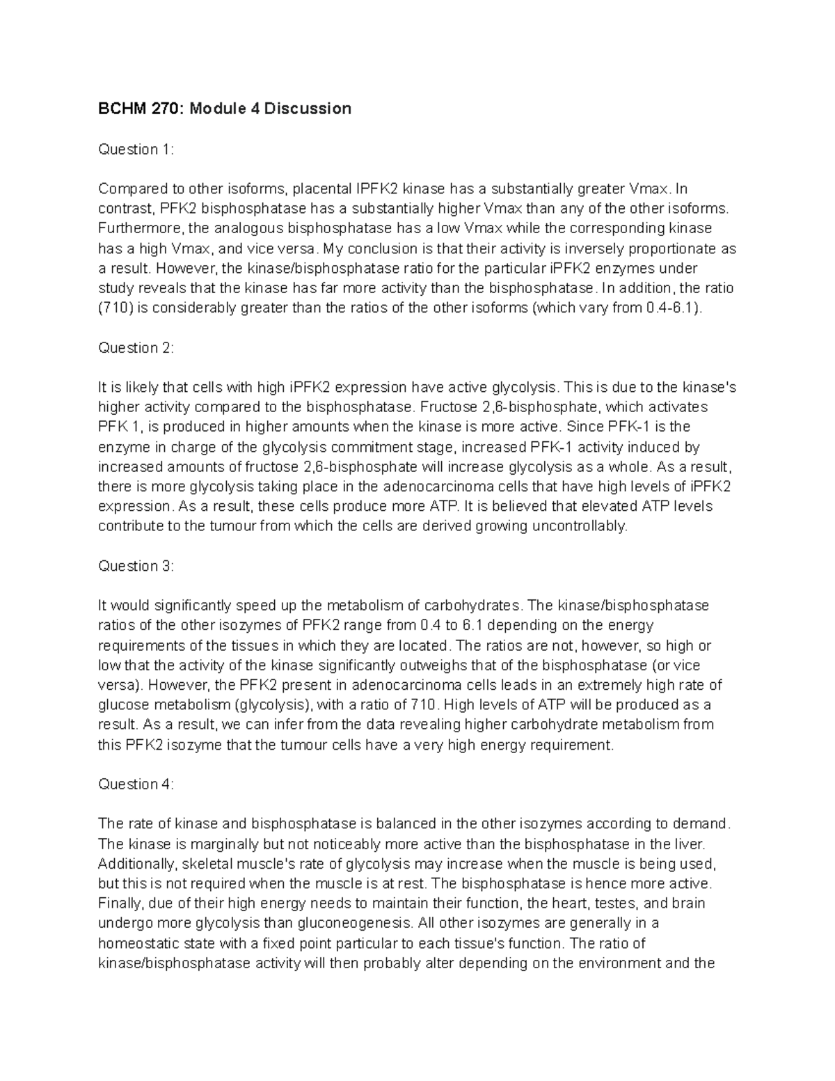BCHM 270 Module 4 Discussion - BCHM 270: Module 4 Discussion Question 1 ...