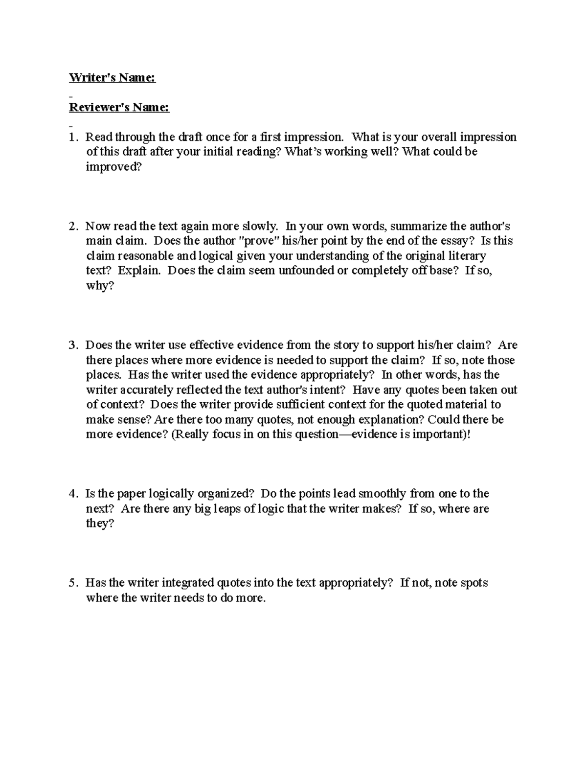 Analysis-peerreview - A peer review worksheet - Writer's Name: Reviewer ...