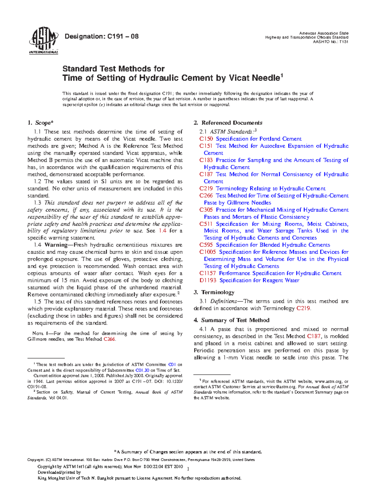 CON013 C191 - reference notes - Designation: C191 – 08 American ...