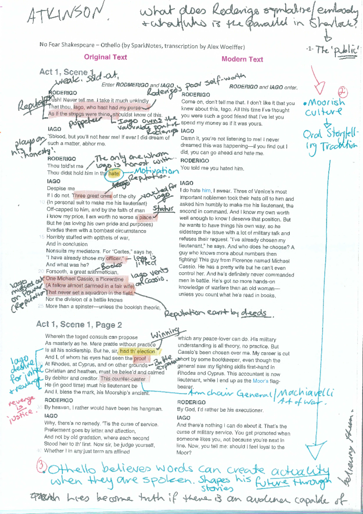 Othello Act I annotated - Modern Text "14 cilte"'RODERIGO and IAGO ...