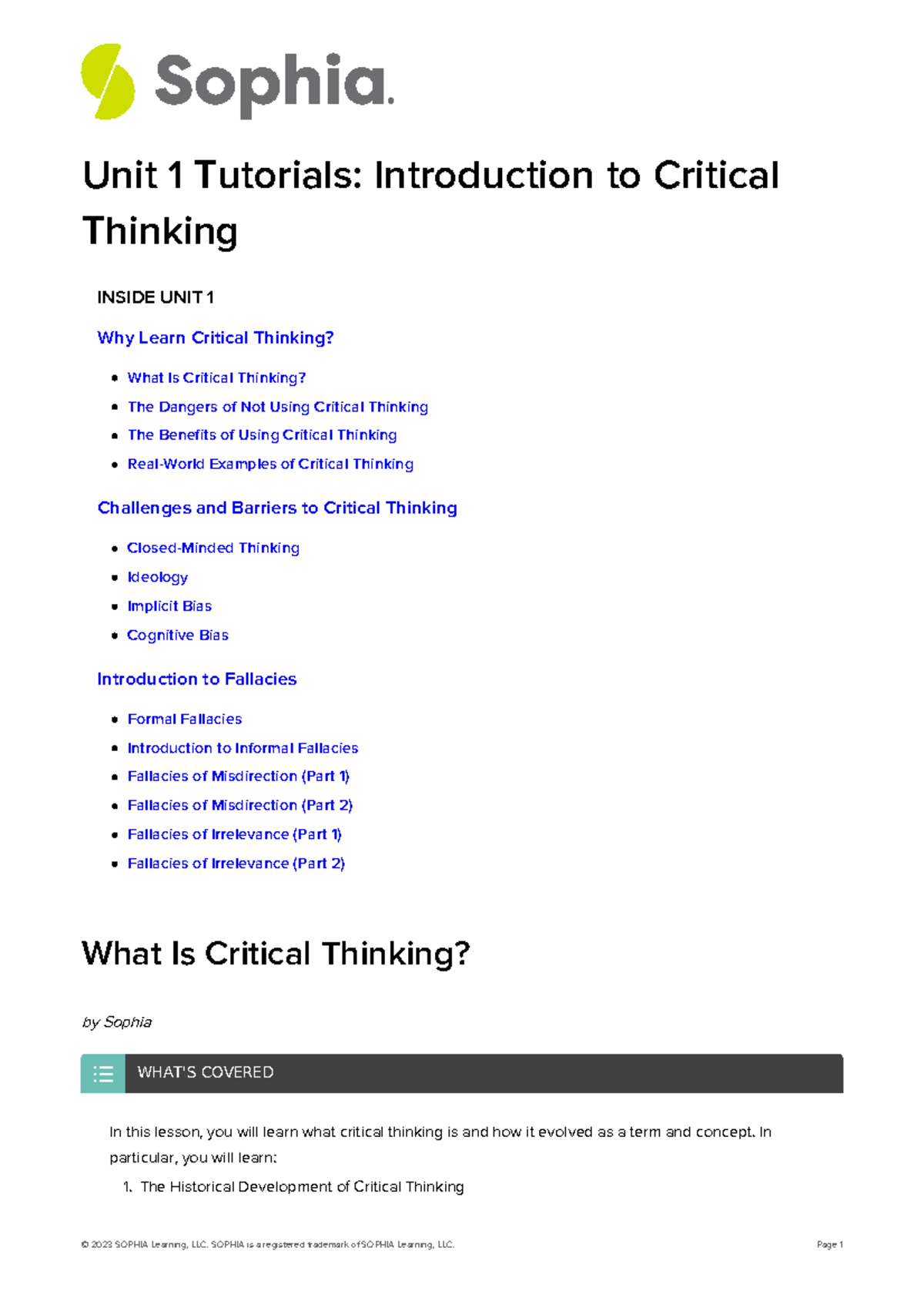 Unit 1 tutorials introduction to critical thinking - Unit 1 Tutorials: Introduction to Critical ...