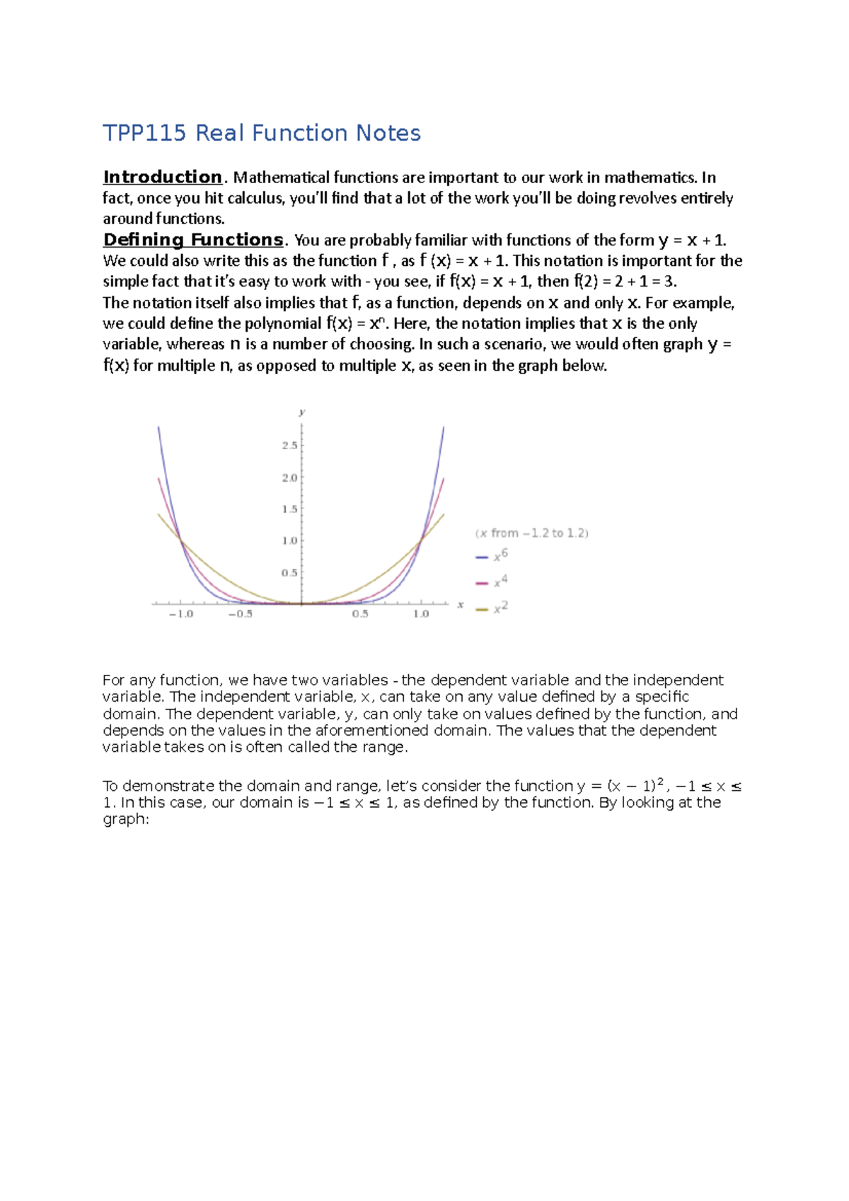 TPP115 Real Function Notes - TPP115 Real Function Notes Introduction ...