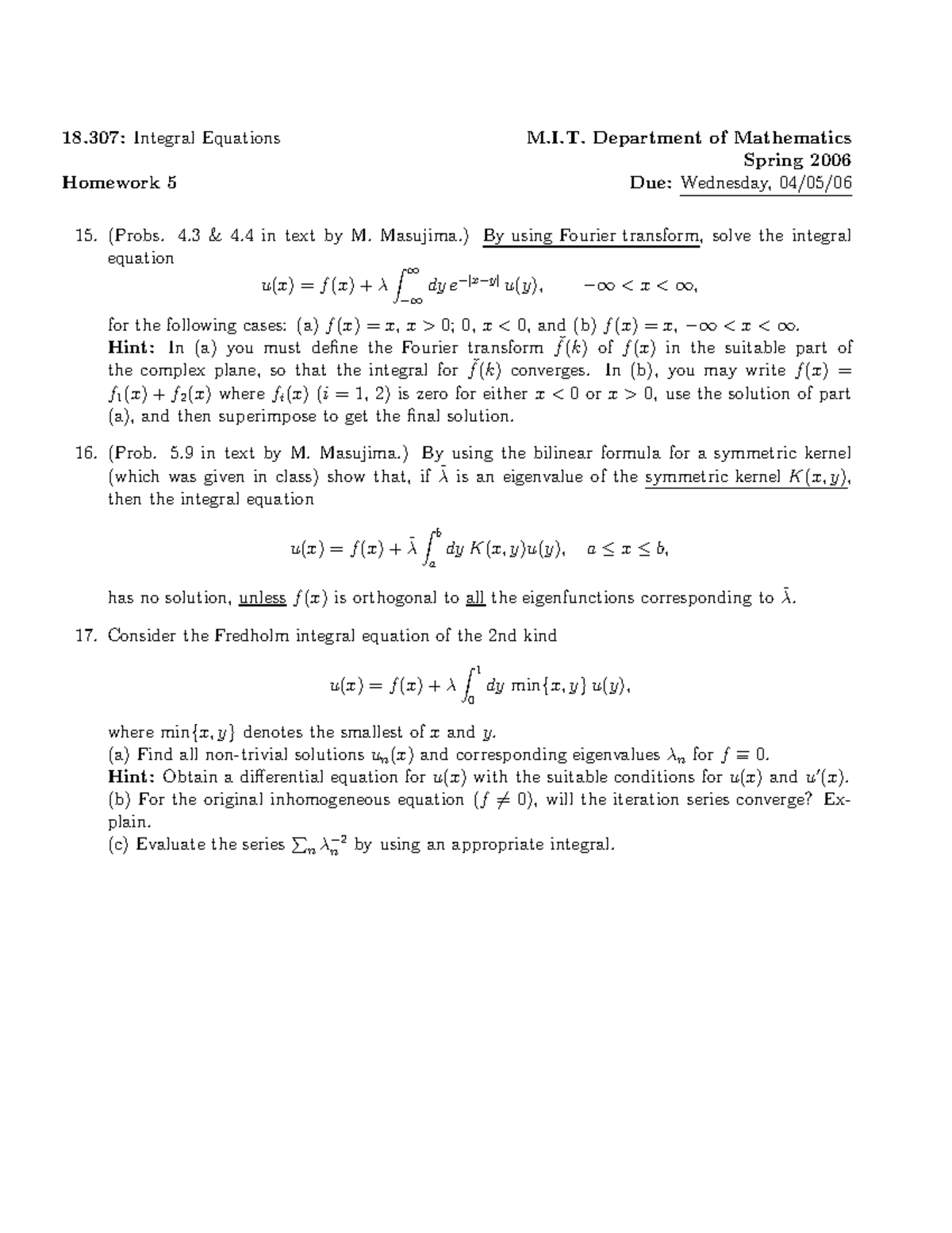 M5 - Integral Equations - λ. 18: Integral Equations M.I. Department of ...