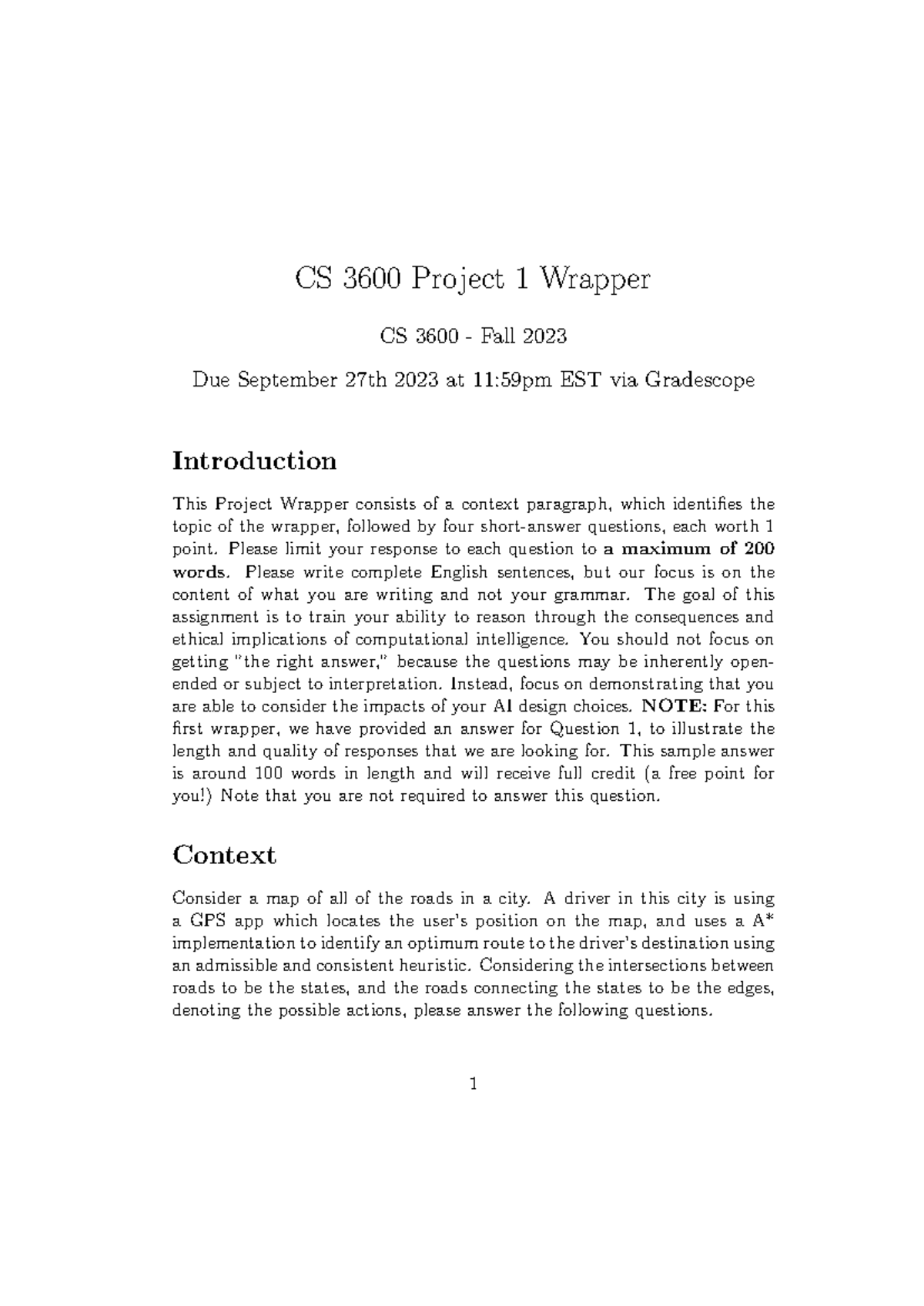 Wrapper 1 - CS 3600 Project 1 Wrapper CS 3600 - Fall 2023 Due September ...