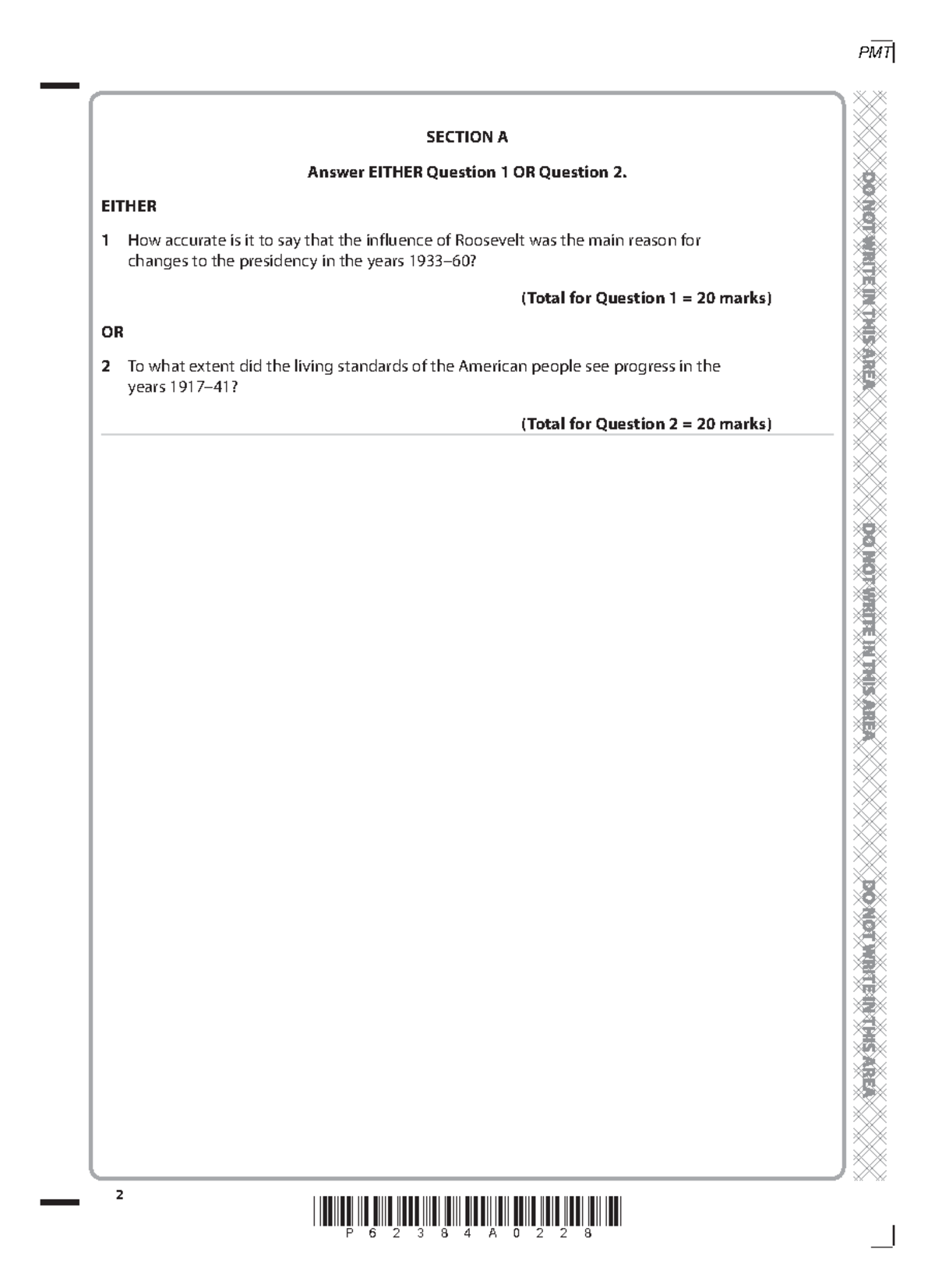 June 2020 History A-level USA past paper - Paper One Past paper ...