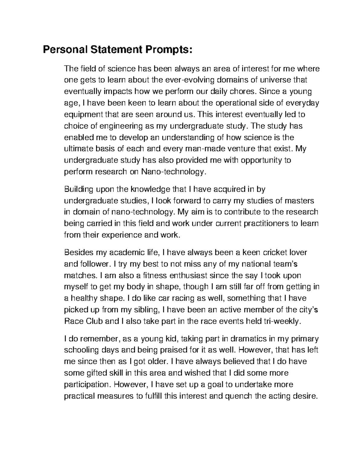 Assignment-2 - Assignment - Personal Statement Prompts: The field of ...