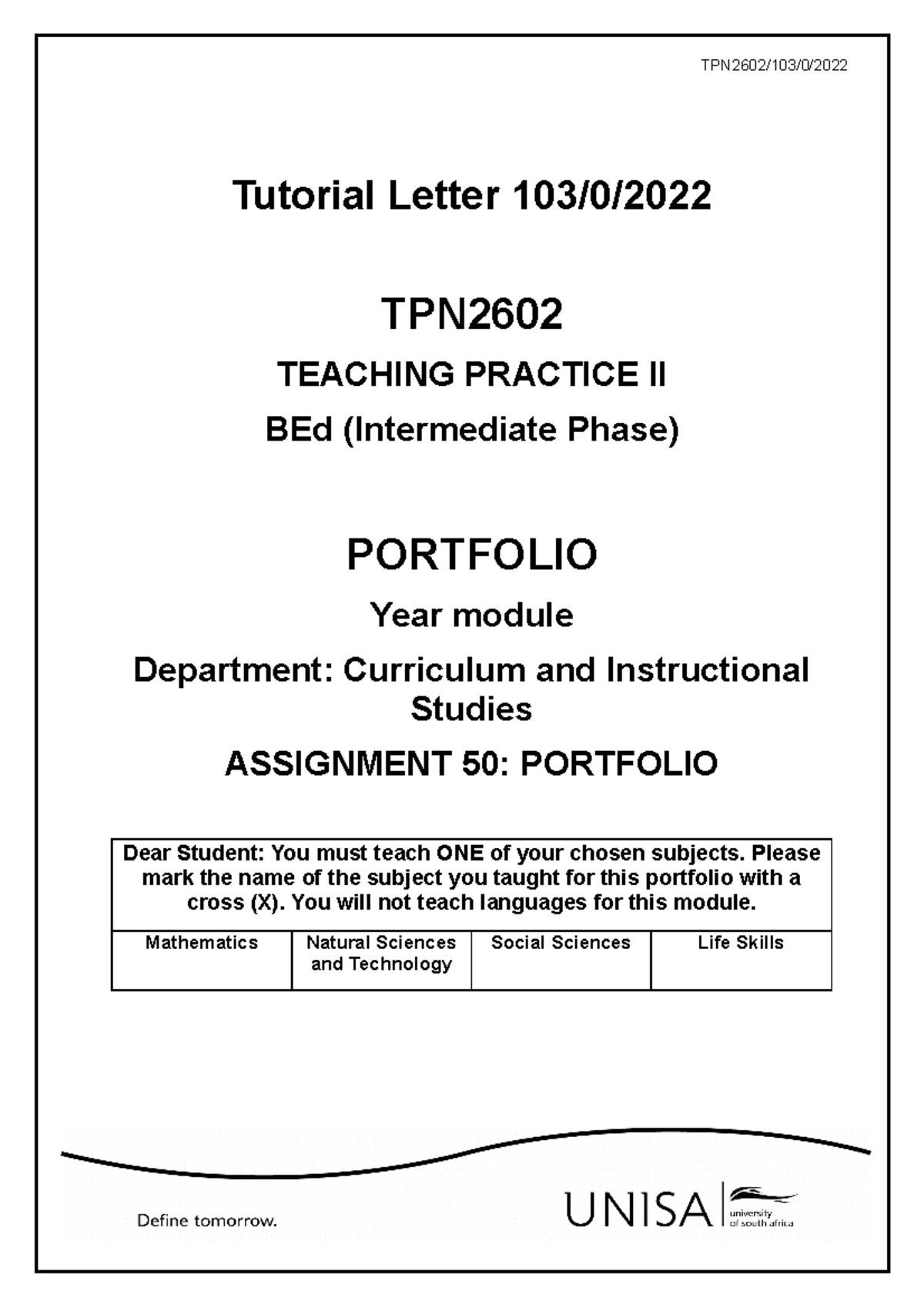 TL103 - TPN2602 - 2022 - TPN2602/103/0/ Tutorial Letter 103/0/ TPN ...