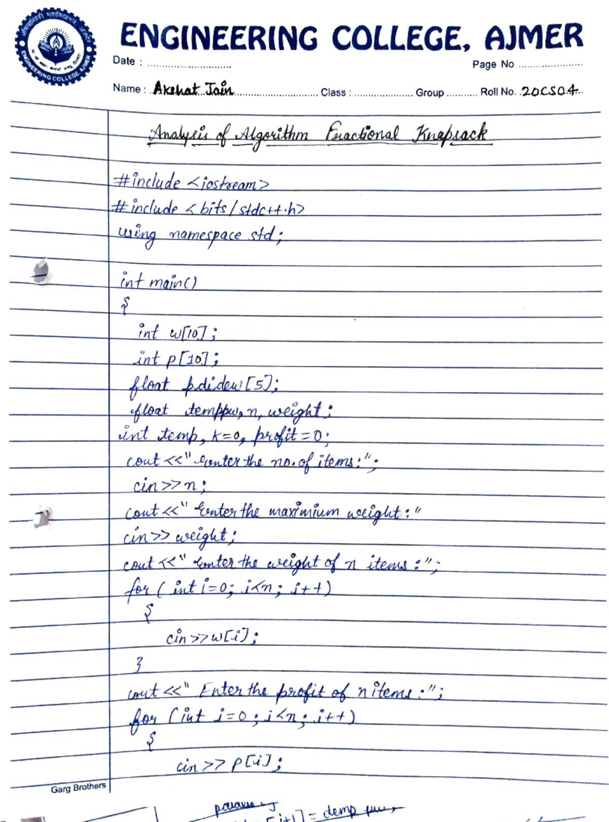 Aa lab - sdfg - Date ERINGe ***************** Page No ************ G ...