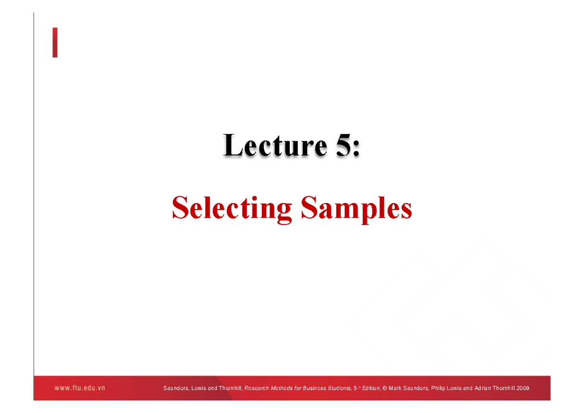 Chapter 5 AP Data sampling SV - Selecting Samples Lecture 5: ####### 2 ...