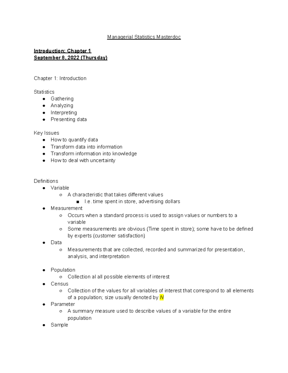 BU255 Managerial Statistics Masterdoc - Managerial Statistics Masterdoc ...