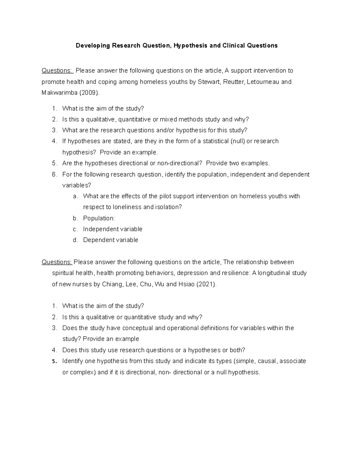 Week 3 In Class Questions Student - Developing Research Question ...