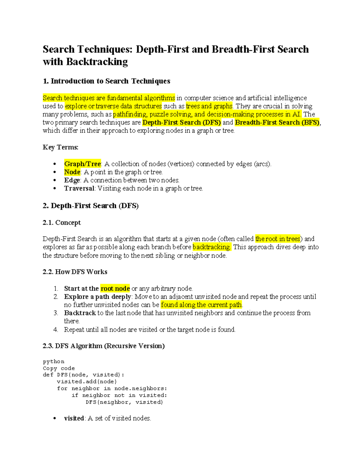 Search Techniques and knowledge representation - Search Techniques: Depth-First and Breadth ...
