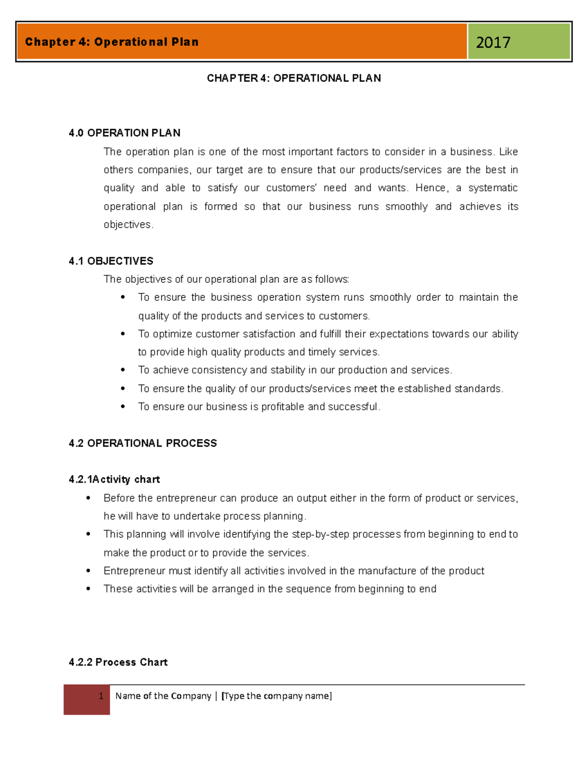 BP Template Chapter 4 Operation Plan - CHAPTER 4: OPERATIONAL PLAN 4 ...
