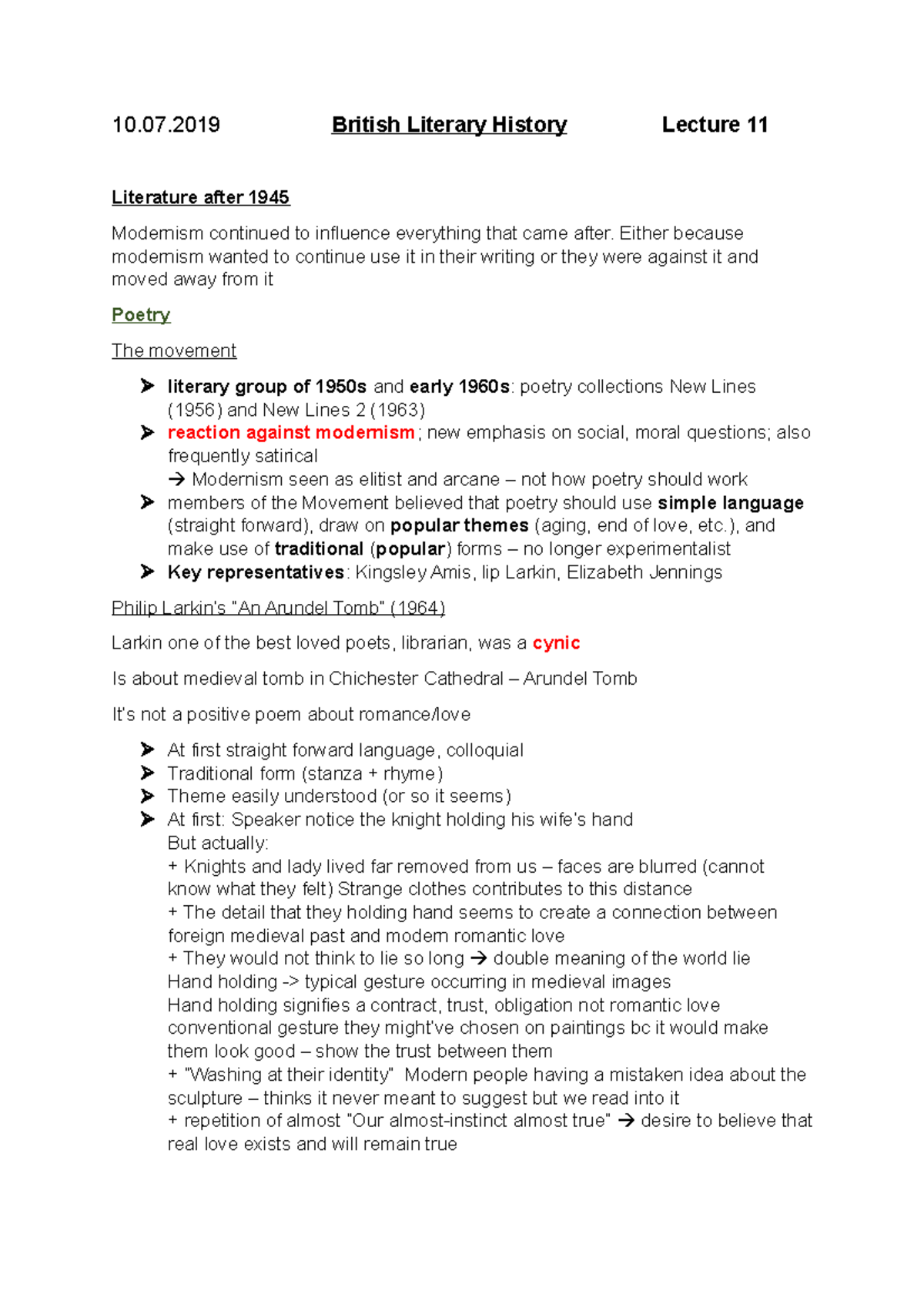 British Literary History Lecture 11 - 10.07 British Literary History ...