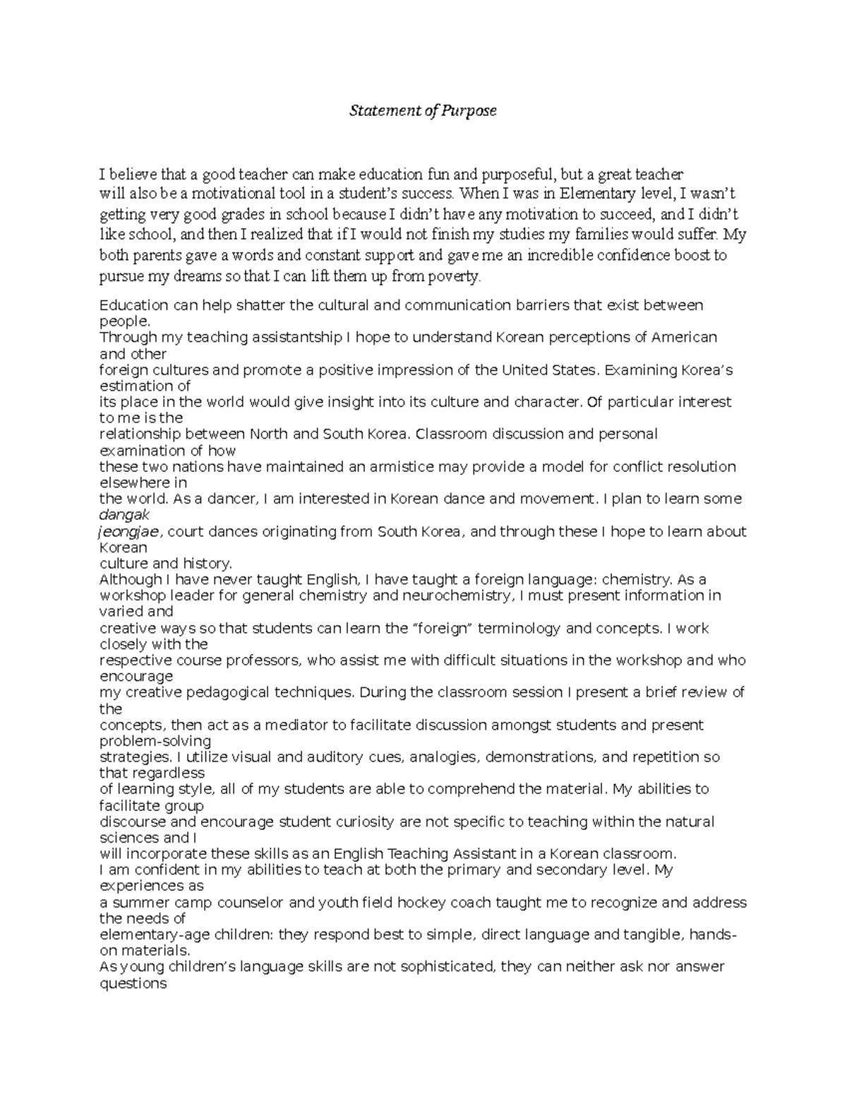 Statement of Purpose - This will help students for their requirements ...