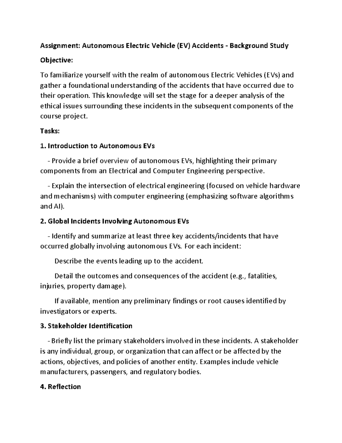 Course Project Component 1 - Assignment: Autonomous Electric Vehicle ...