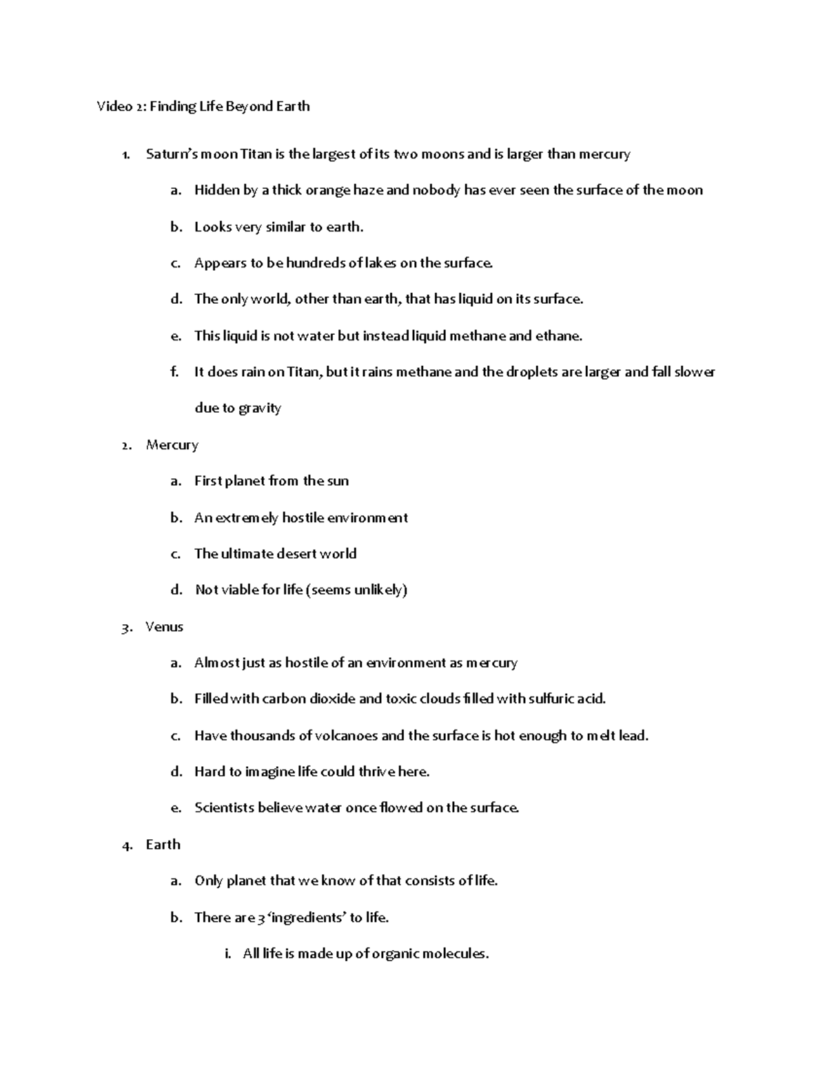 AST1110 - Video 2 Notes - Video 2: Finding Life Beyond Earth Saturn’s ...