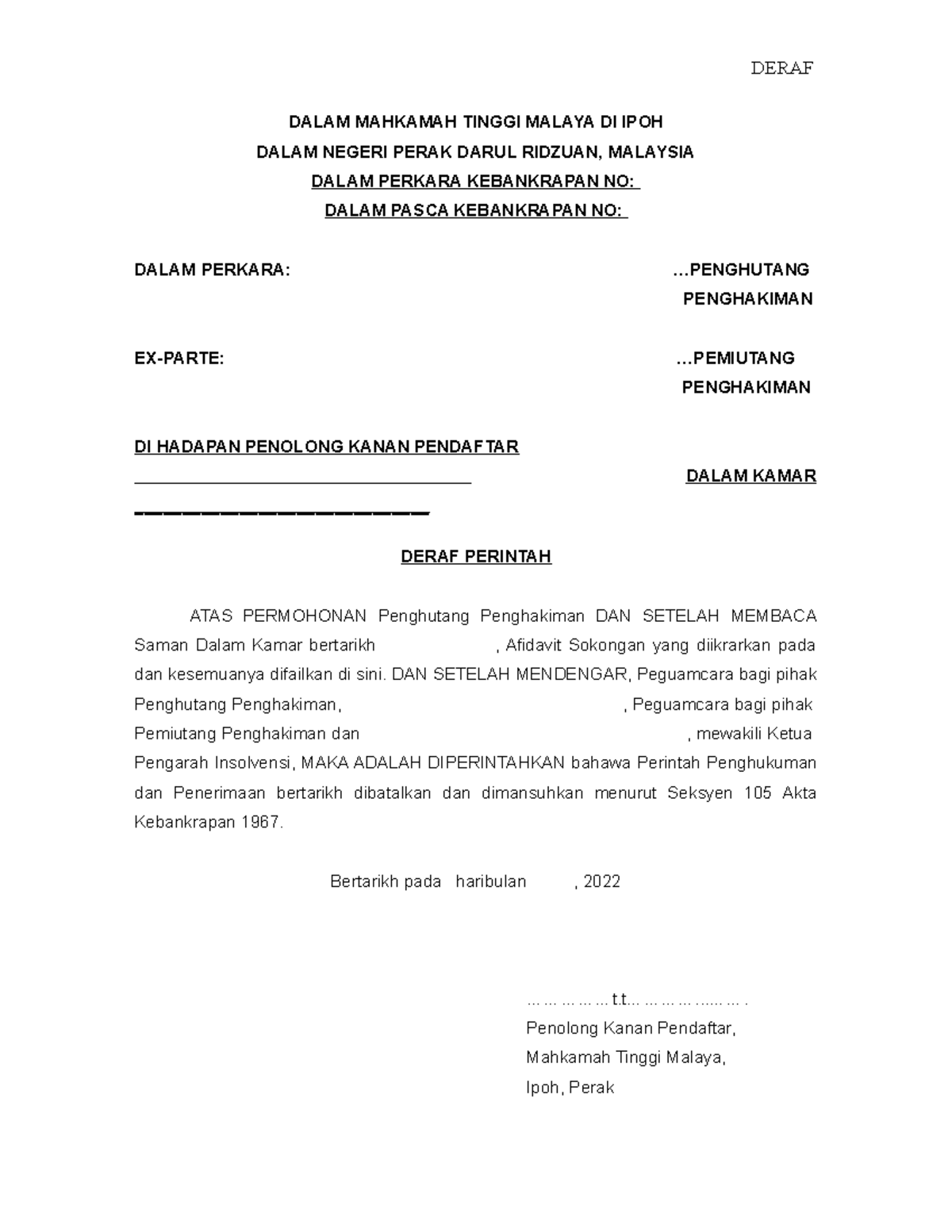 Deraf Perintah - Copy - DERAF DALAM MAHKAMAH TINGGI MALAYA DI IPOH ...