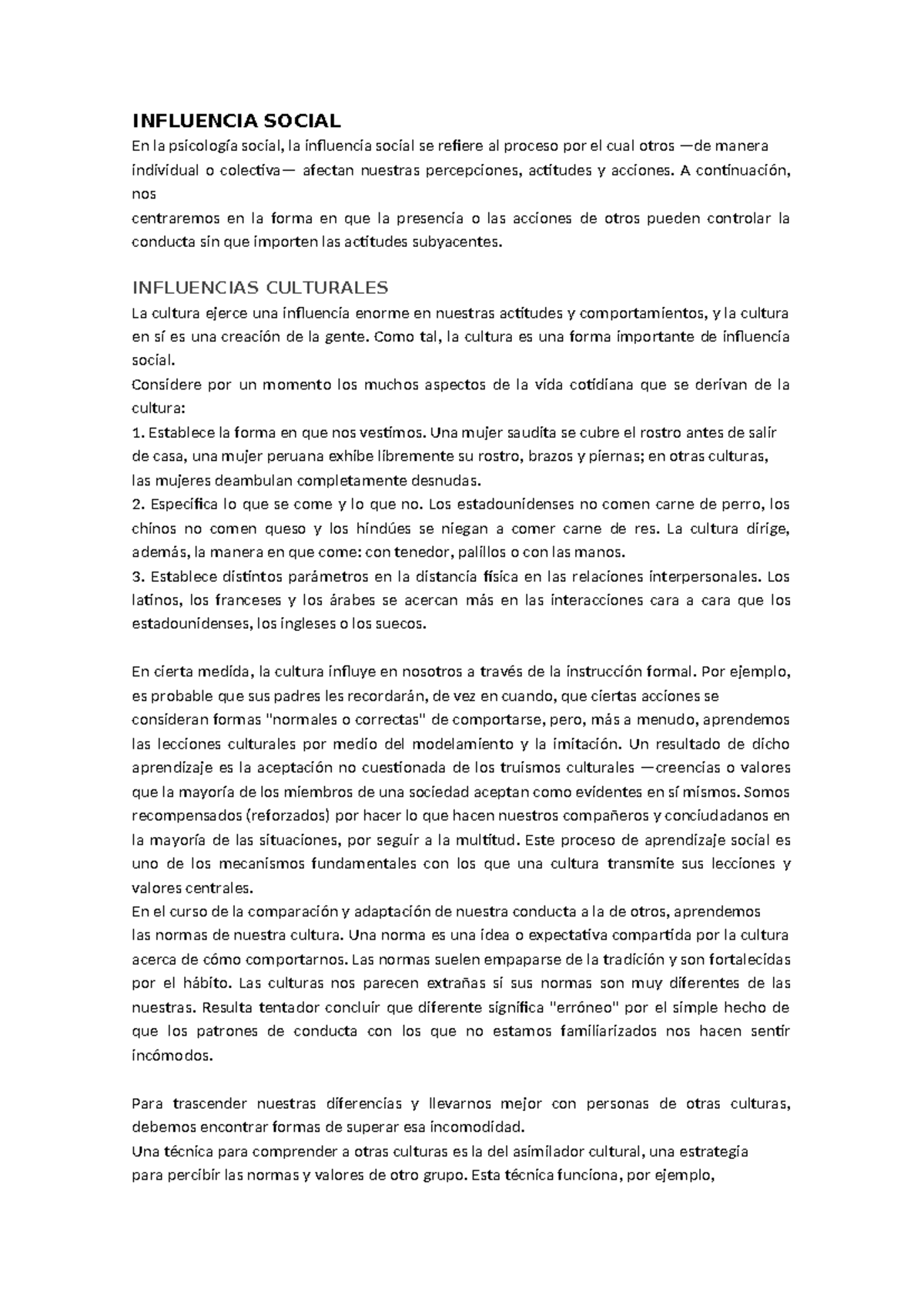 Influencia Social - Resumen - INFLUENCIA SOCIAL En la psicología social ...