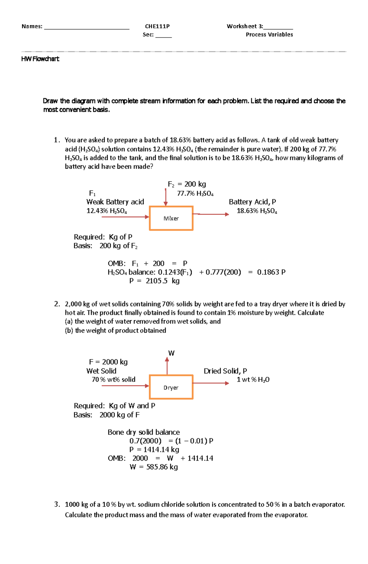HW material Balance Ans - Names: __________________________ CHE111P ...