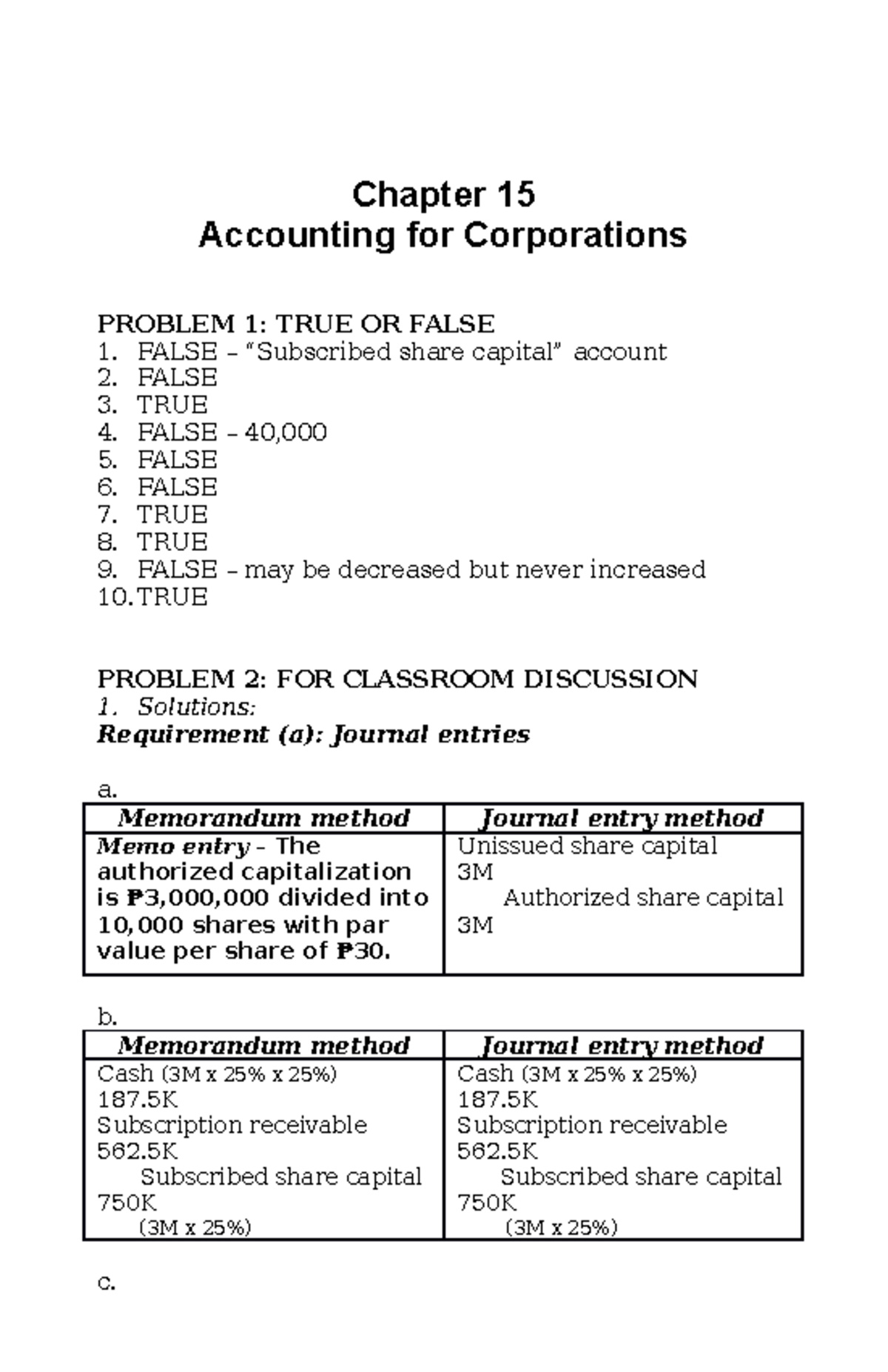 SOL. MAN. Chapter 15 Accounting FOR Corporations - Chapter 15 ...