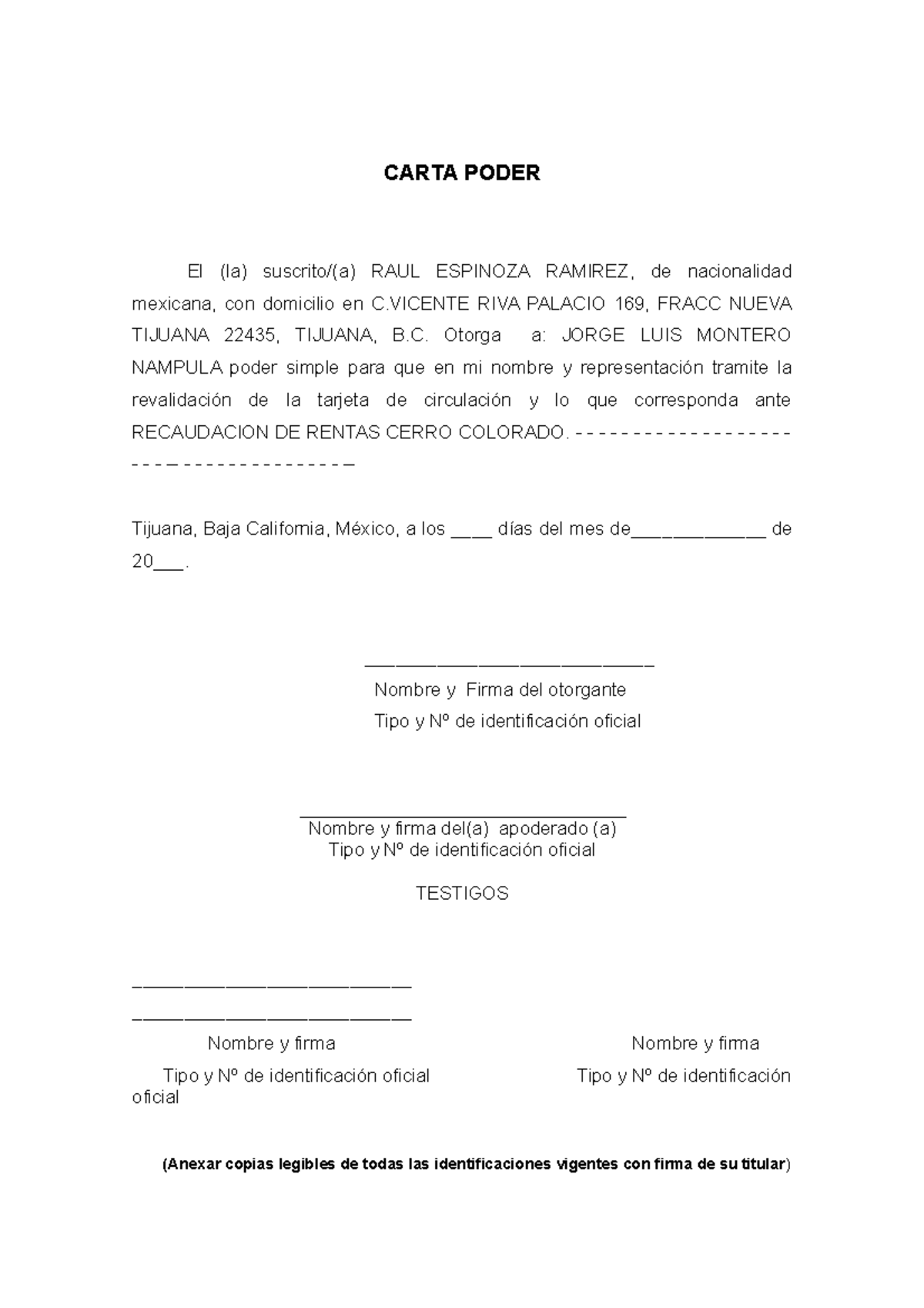 Simple - none - CARTA PODER El (la) suscrito/(a) RAUL ESPINOZA RAMIREZ ...