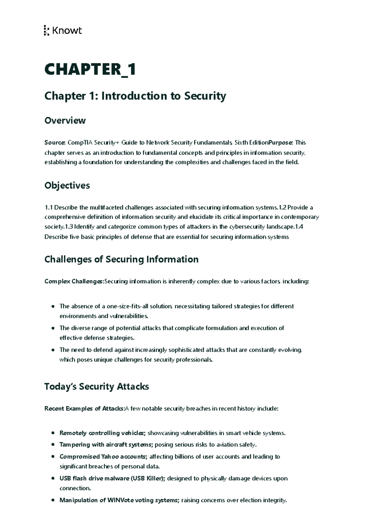 Chapter 1 - CHAPTER_ Chapter 1: Introduction to Security Overview ...