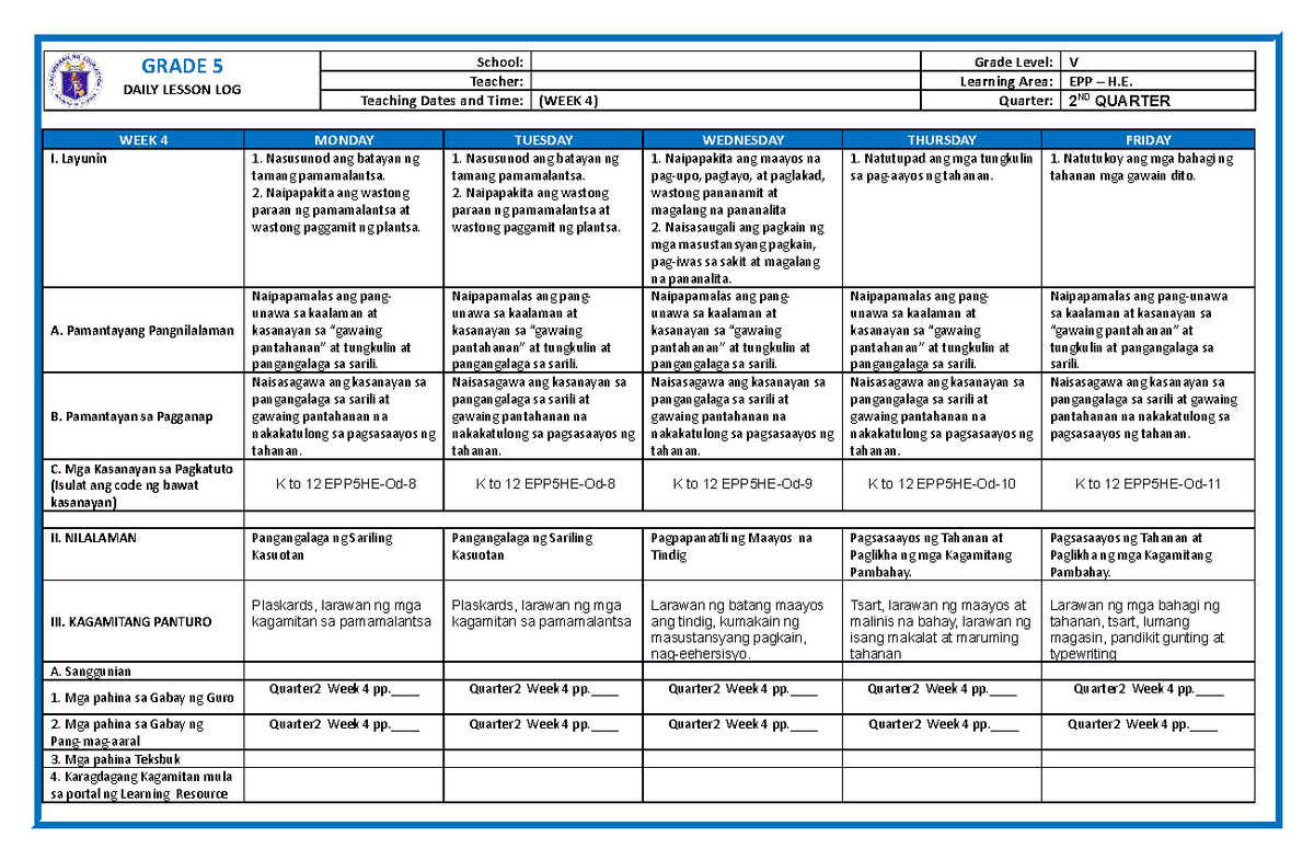 DLL G5 Q2 WEEK 4 ALL Subjects 2022 - GRADE 5 DAILY LESSON LOG School ...