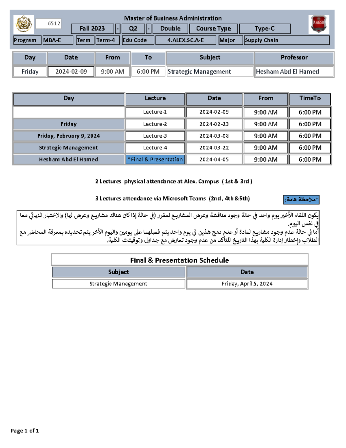 Strategic Management Dr. Hesham Abdel Hamid 4th Sem. SC - Program MBA-E ...