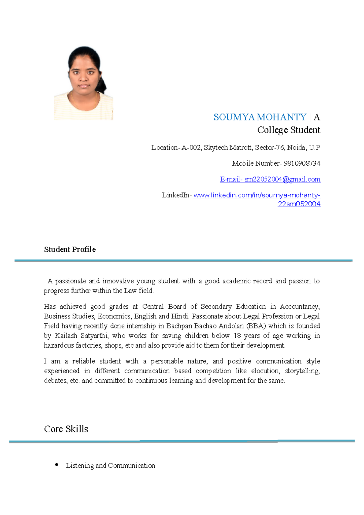 Soumya's CV - This is an example of CV - SOUMYA MOHANTY | A College Student Location- A-002 ...