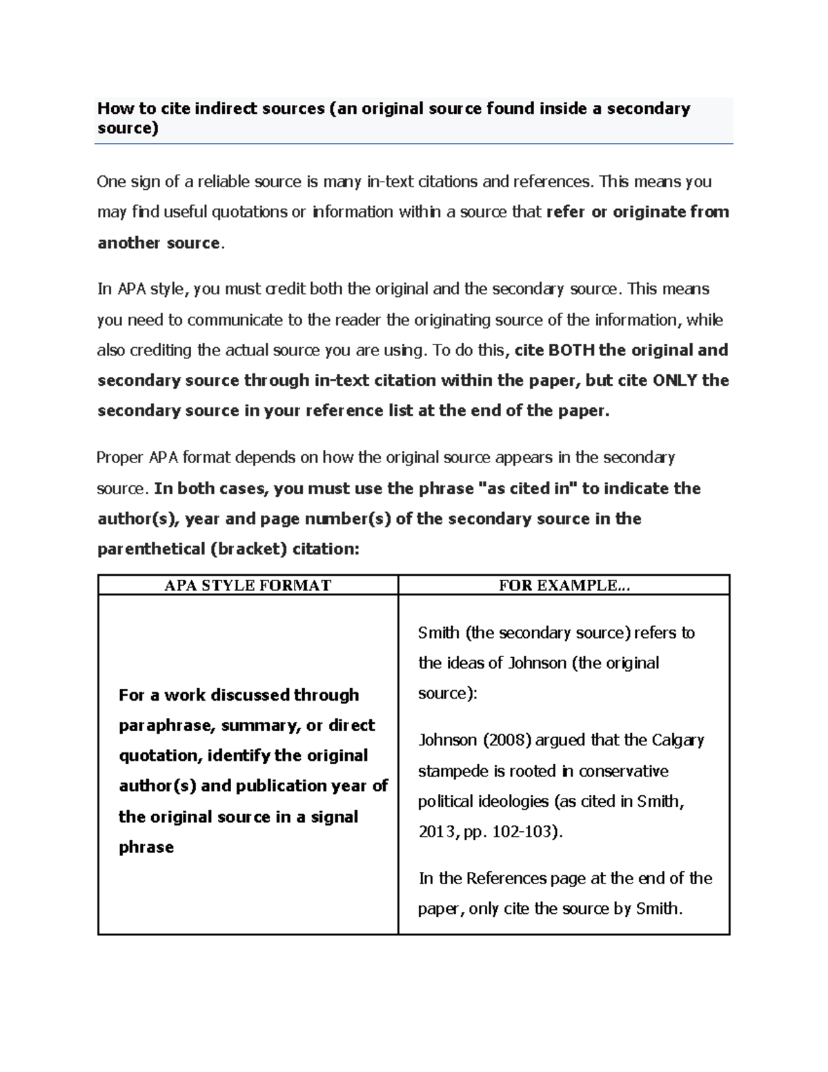 How to cite indirect sources(1) - This means you may find useful ...