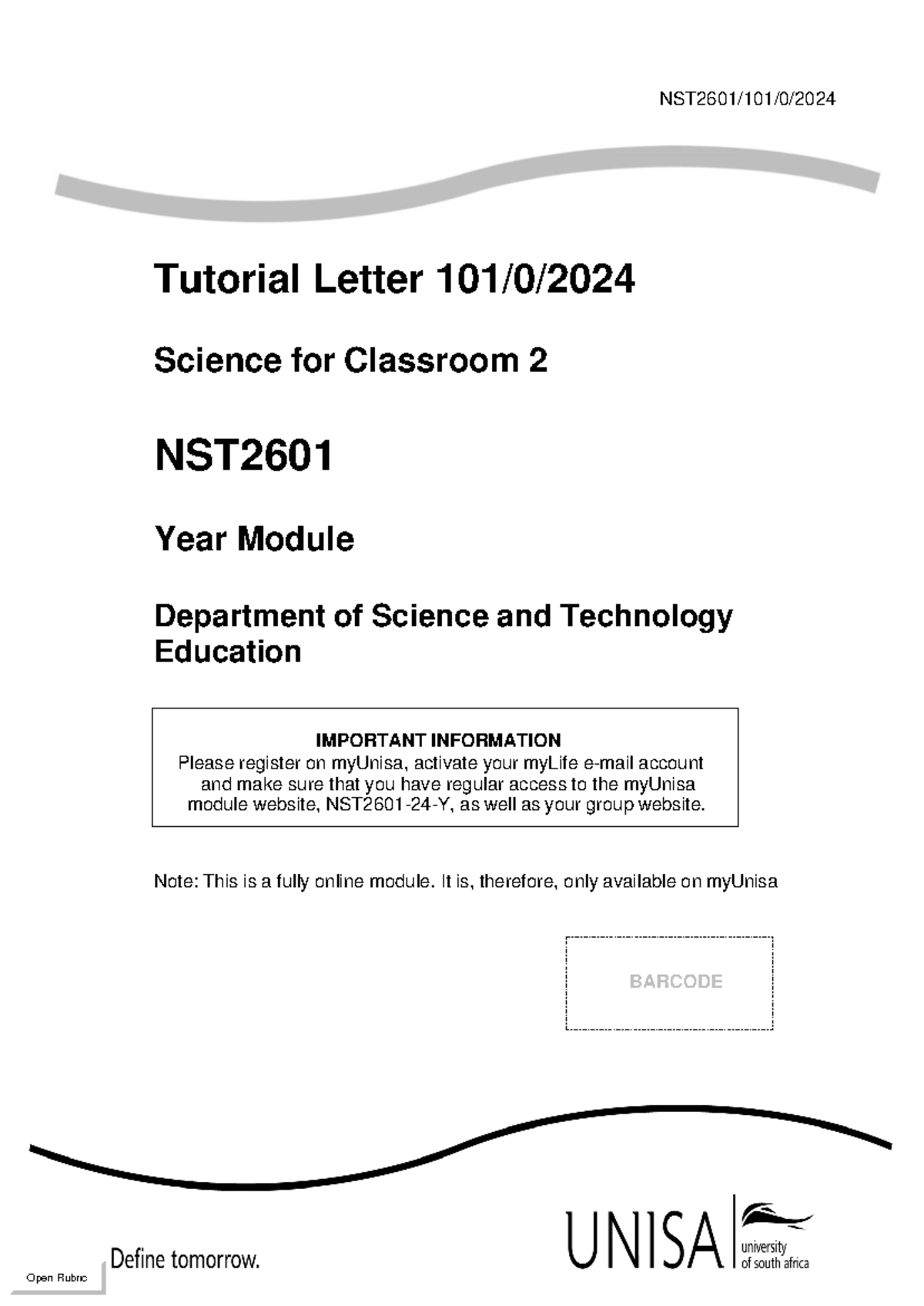 101 2024 0 b - N/a - NST2601/101/0/ Tutorial Letter 101/0/ Science for ...