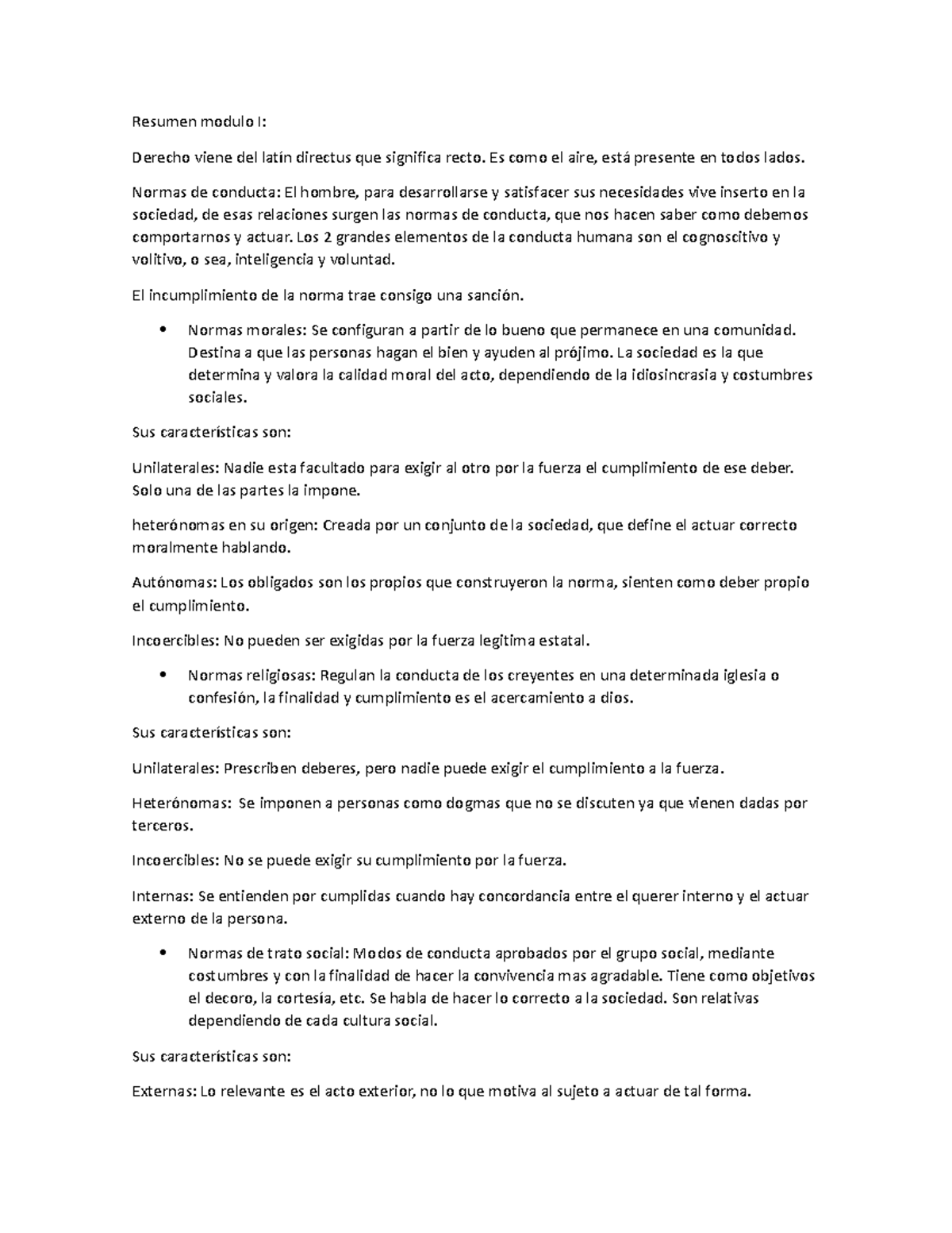 Preparacion examen derecho - Resumen modulo I: Derecho viene del latín ...