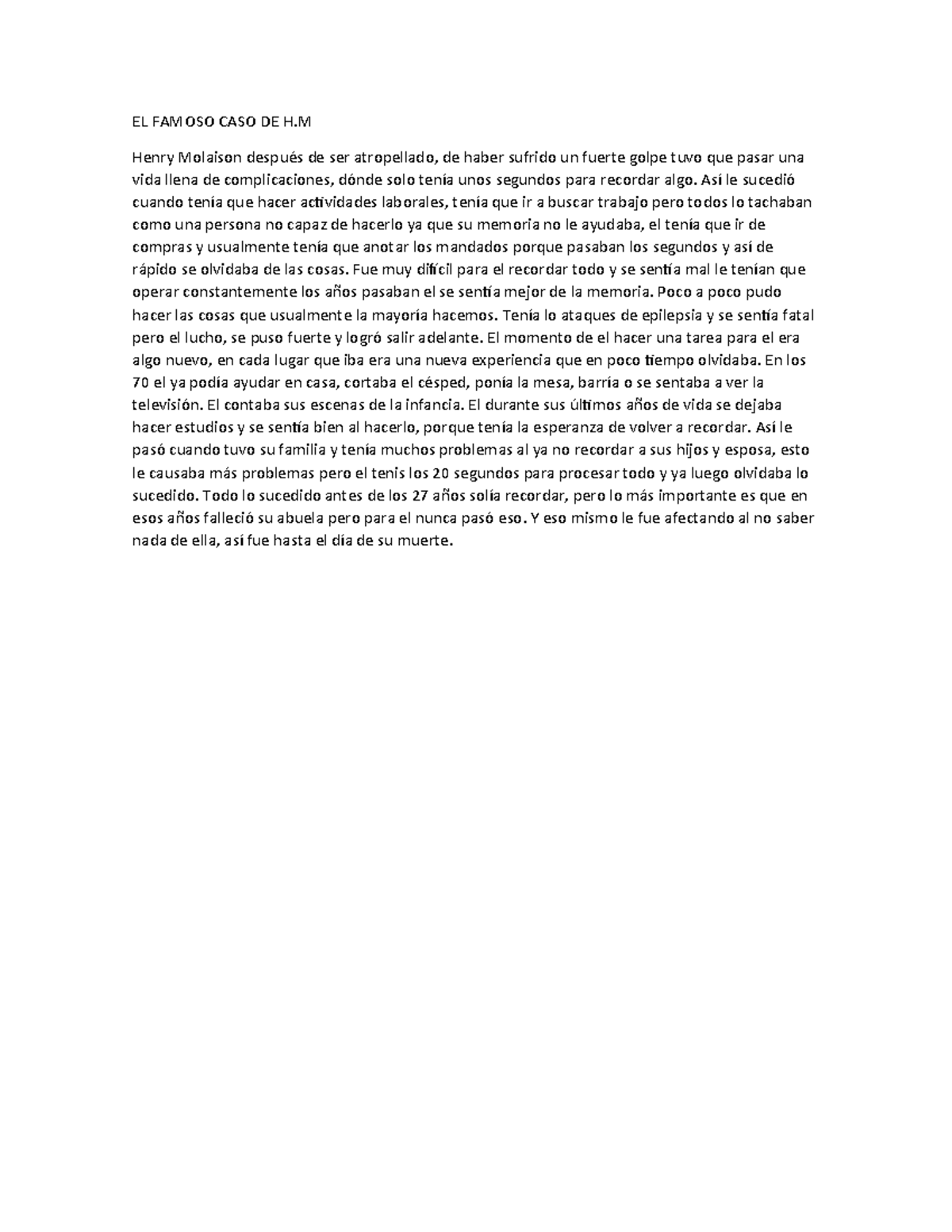 CASO+H.M - Vhn - EL FAMOSO CASO DE H Henry Molaison después de ser ...