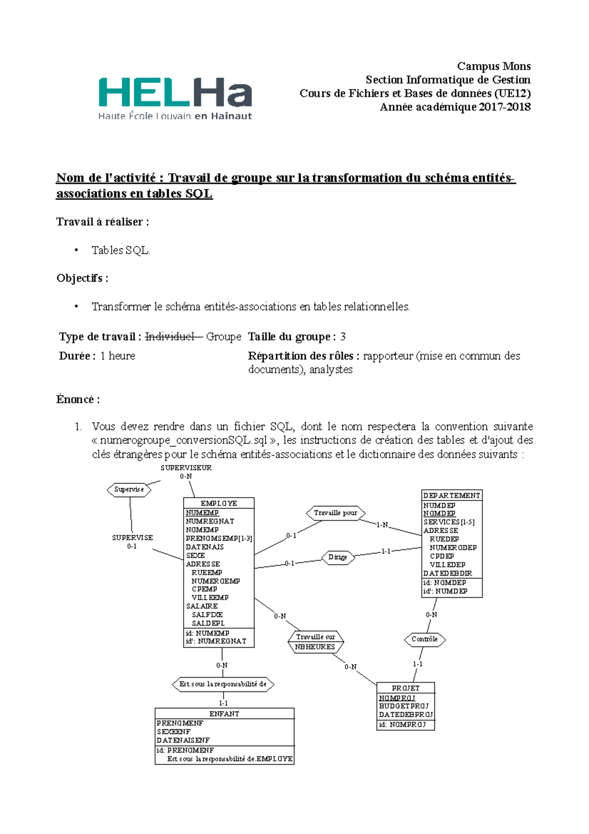 3 Fiche exercice coté EA vers SQL - Campus Mons Section Informatique de ...