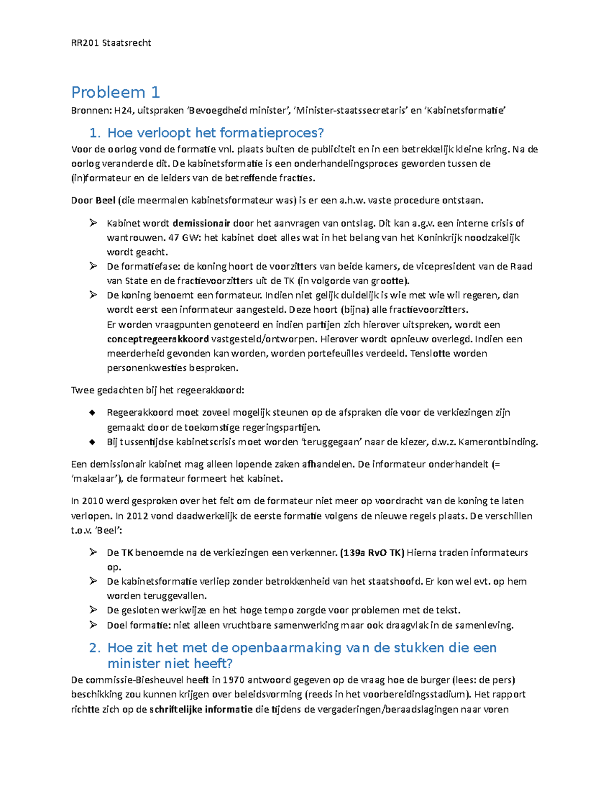 Werkgroep uitwerkingen - 1-8 - Uitwerkingen van de problemen 1 tot en met 8 (rr201 staatsrecht ...